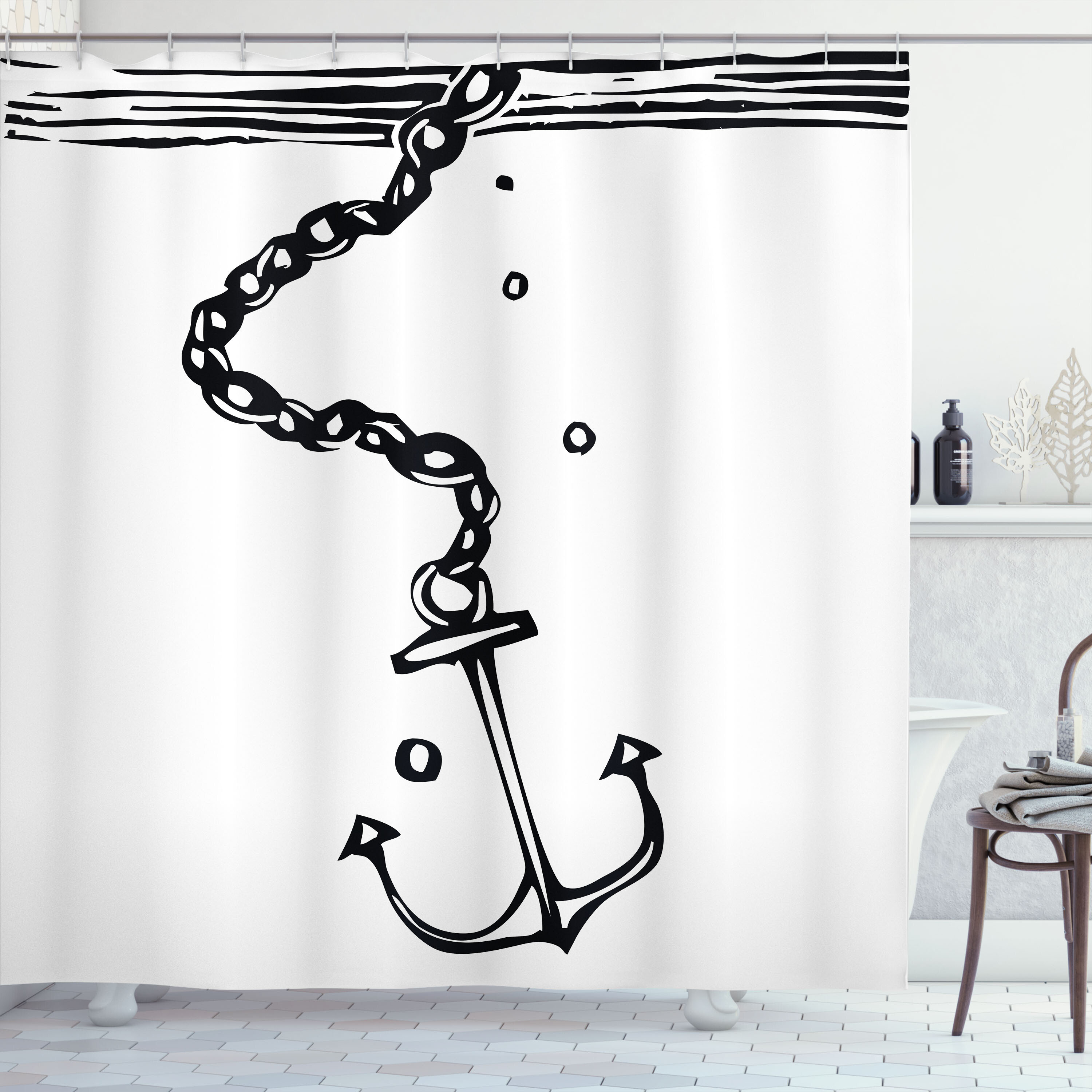 East Urban Home Anchor Shower Curtain Nautical Chains Image | Wayfair