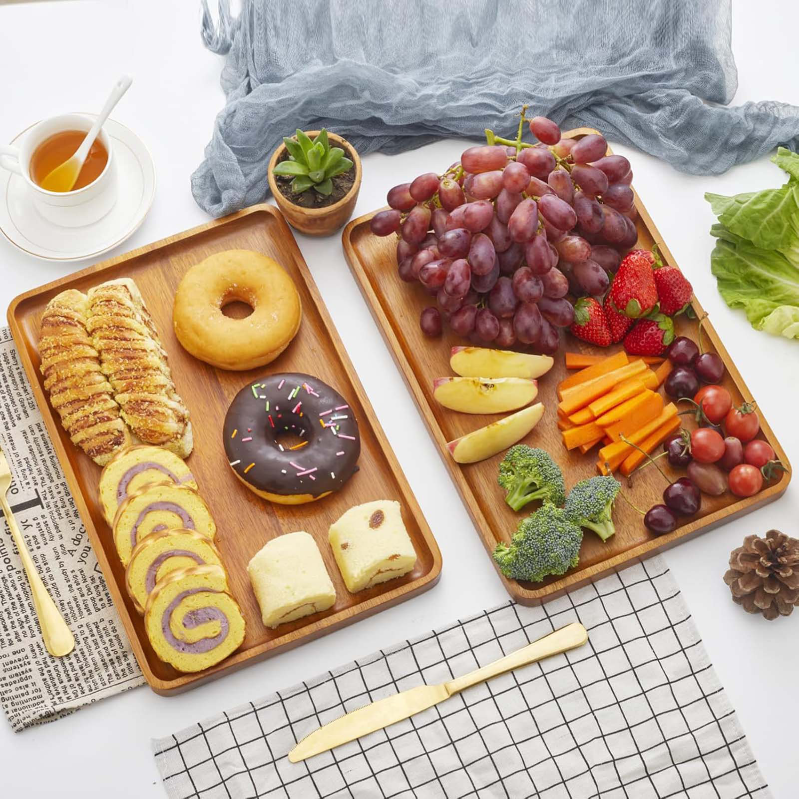 Millwood Pines 2 PCS 13 X 9 In Solid Acacia Wood Serving Trays ...