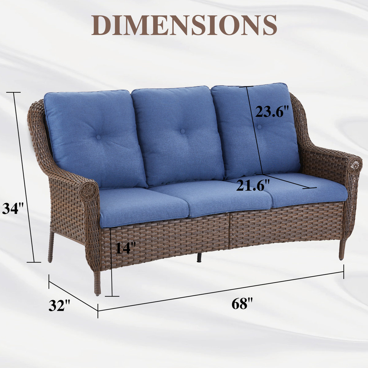 Winston Porter Premium Outdoor 3-Seat Wicker Sofa With Comfortable ...