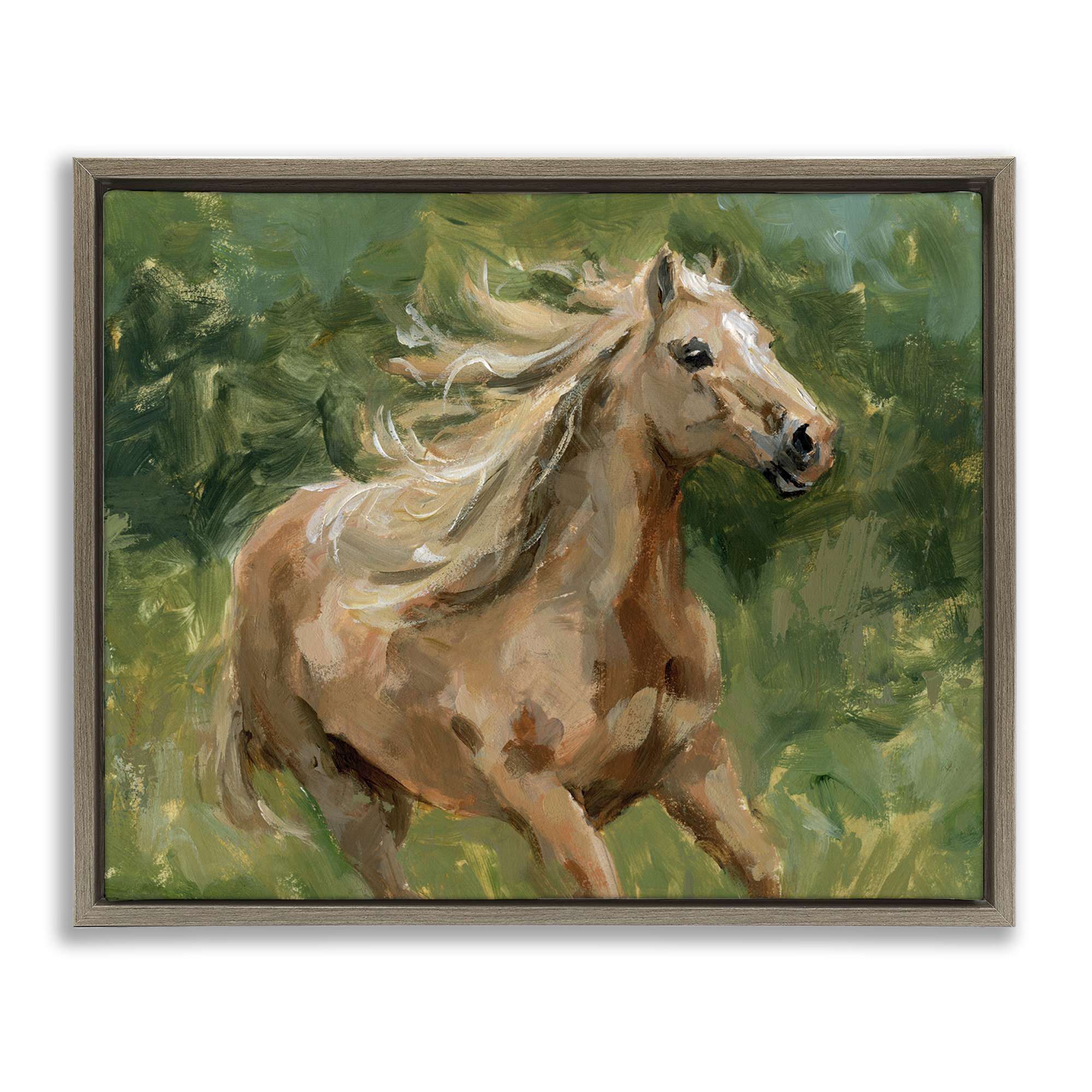 Union Rustic Dashing Horse in Nature Gold Framed Floater Canvas Wall ...