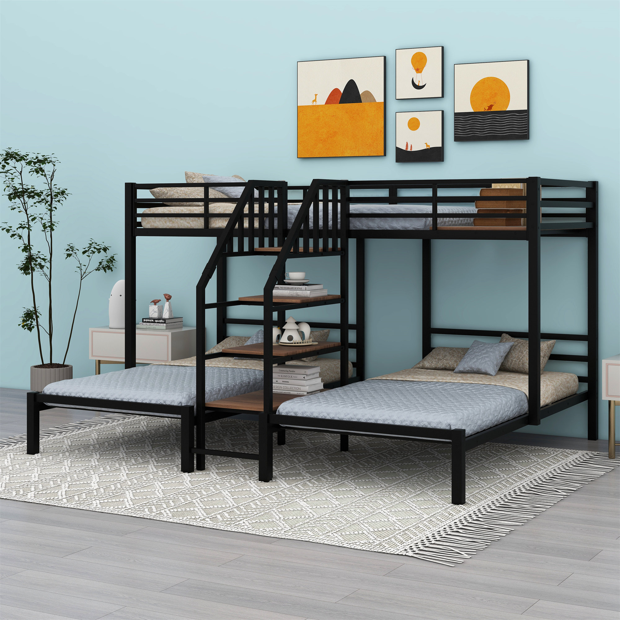 Mason & Marbles Edalene Kids Twin Over Twin & Twin Bunk Bed | Wayfair