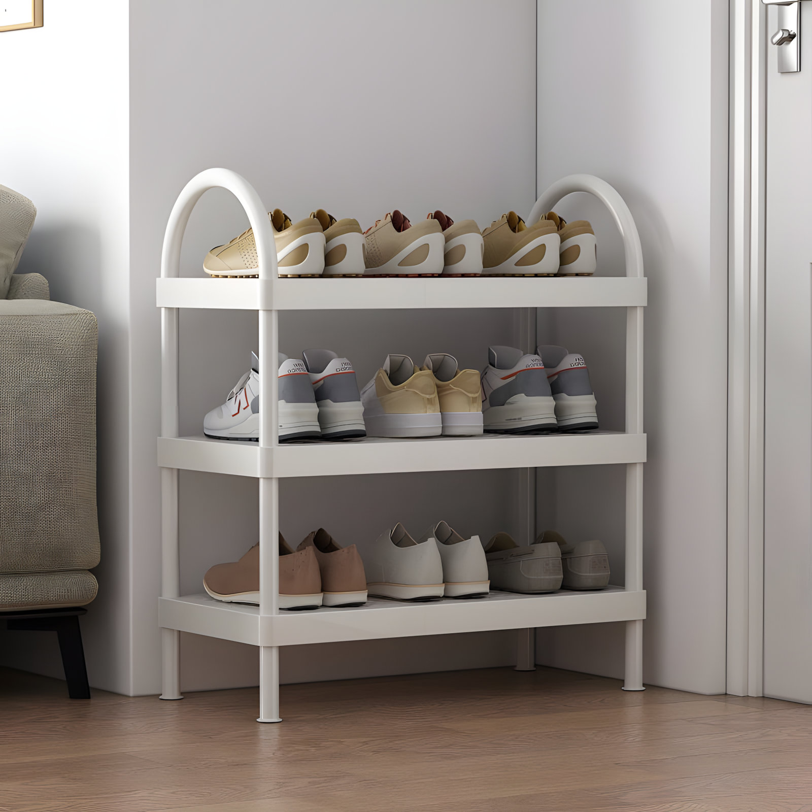 Rebrilliant Space-Saving 3-Tier Plastic Shoe Rack For Entryway, Dorm ...