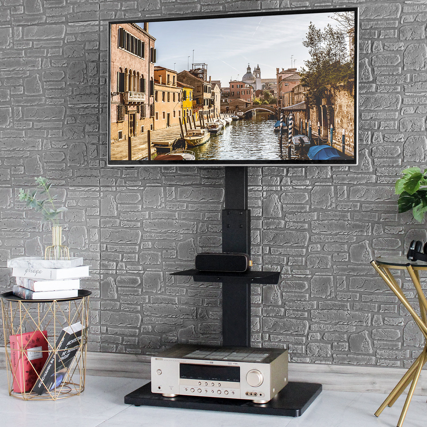 Rfiver Black Swivel Floor Stand Mount for Greater Than 50" Screens with ...
