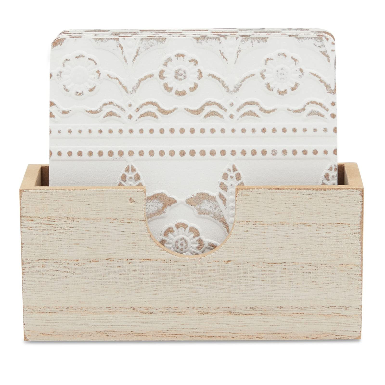 COOREL Wood Square 6 Piece Coaster Set With Holder | Wayfair