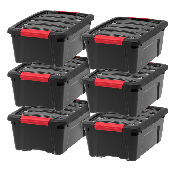 IRIS 12 Qt./3 Gal. Plastic Storage Boxes with Latching Lids in Black ...