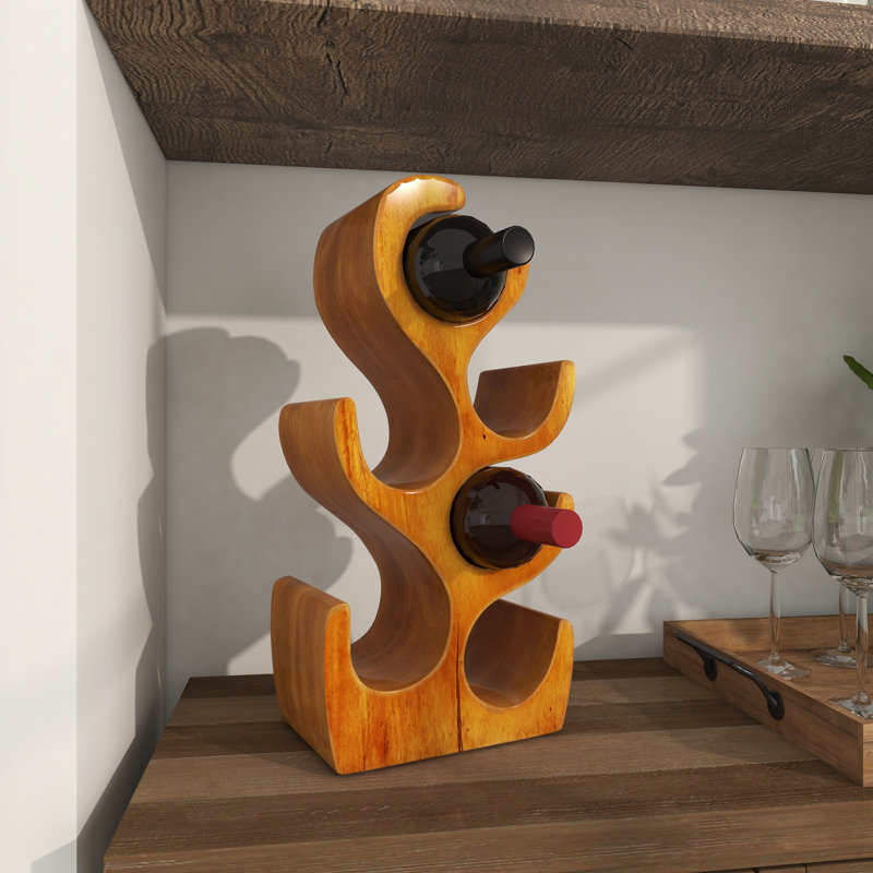 Ophelia & Co. Teak Wood Curved Tree Shaped 6 Bottle Brown Wine Rack ...