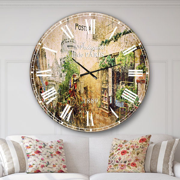 The Twillery Co.® Swigart Oversized Farmhouse Parisian Cards Wall Clock ...