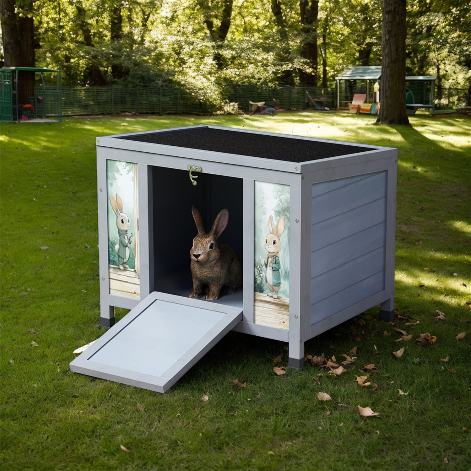 Archie & Oscar™ Wooden Outdoor Bunny House With Secure Lock, Flip-Top ...