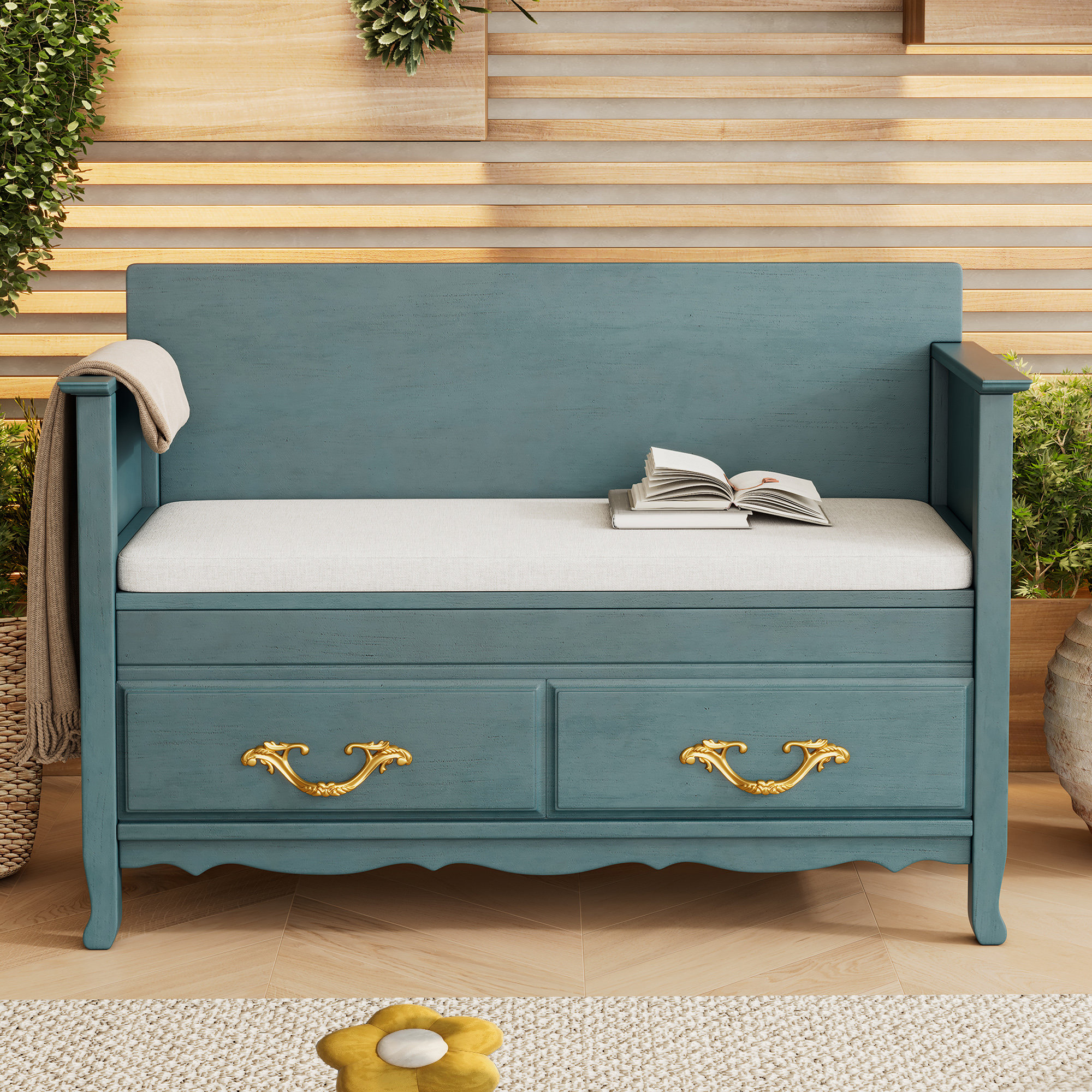 One Allium Way® Retro Wooden Hidden Storage Bench With Removable ...