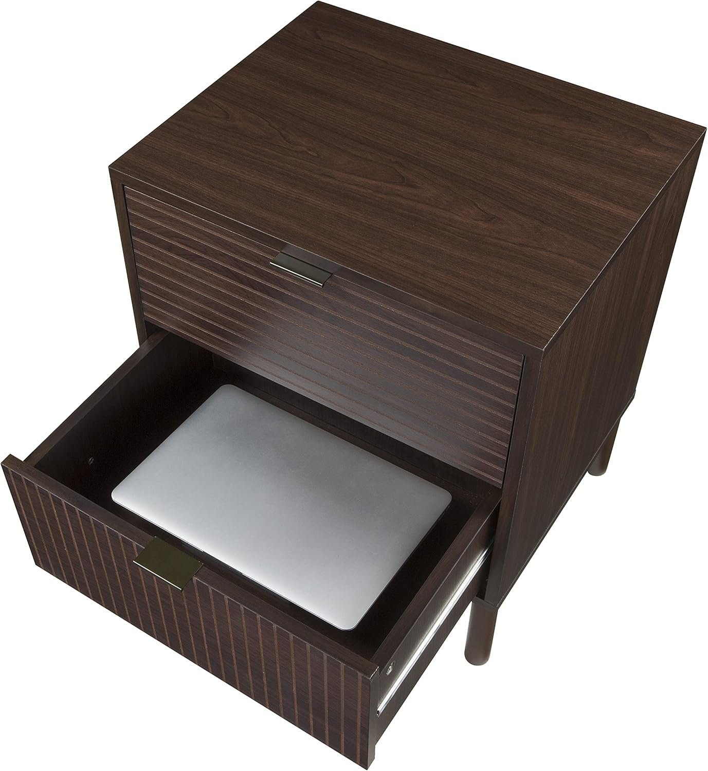 Hokku Designs 2-Drawer Nightstand With Cylindrical Wood Legs, Vertical ...