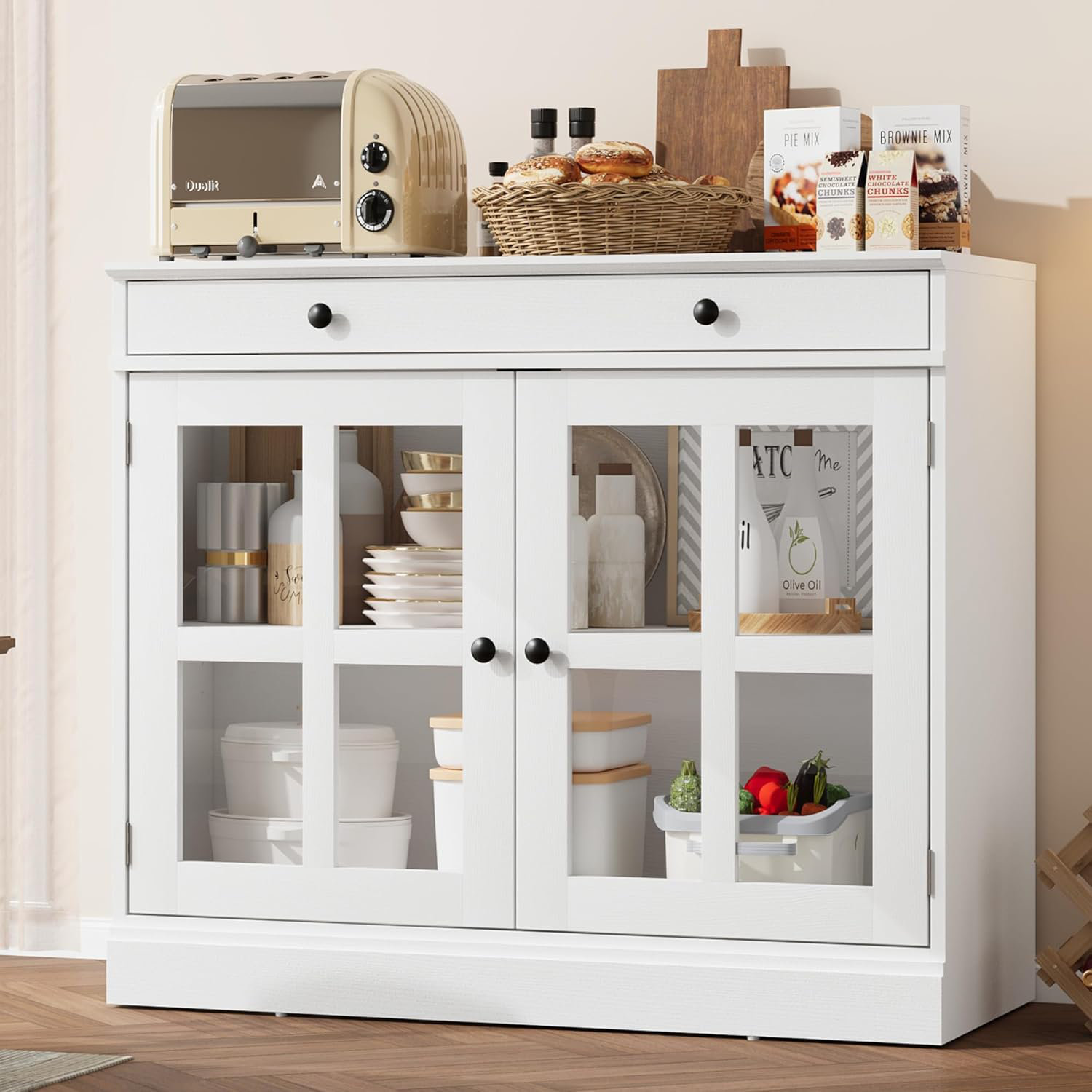 ASOPIX 35.4" Sideboard Buffet Cabinets with Storage, Kitchen Coffee Bar ...