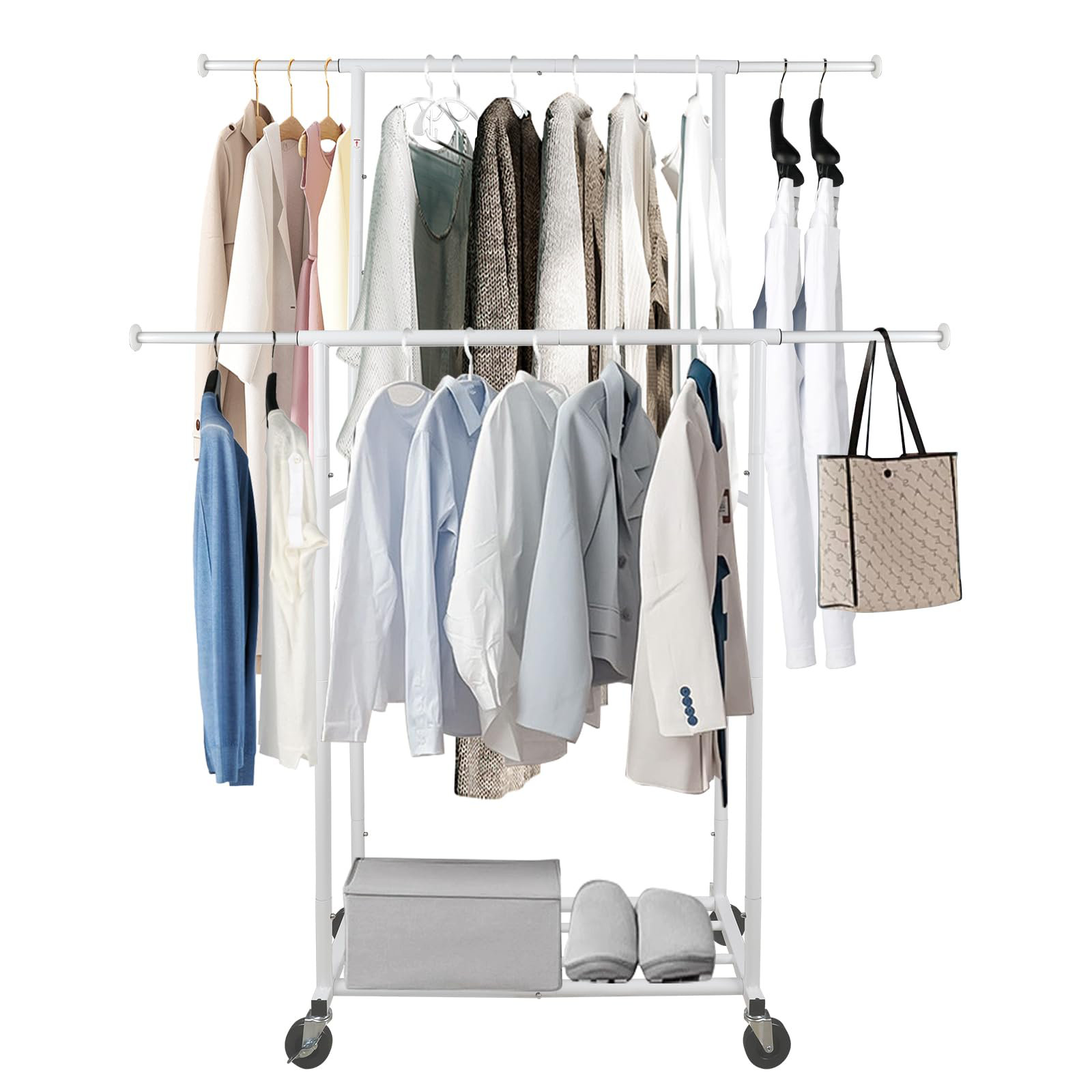 Rebrilliant Portable Double Garment Rack - Expandable Clothes Rack With ...