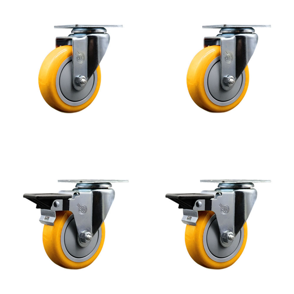 Service Caster 4 Inch Yellow Poly Wheel Swivel Top Plate Caster Set ...