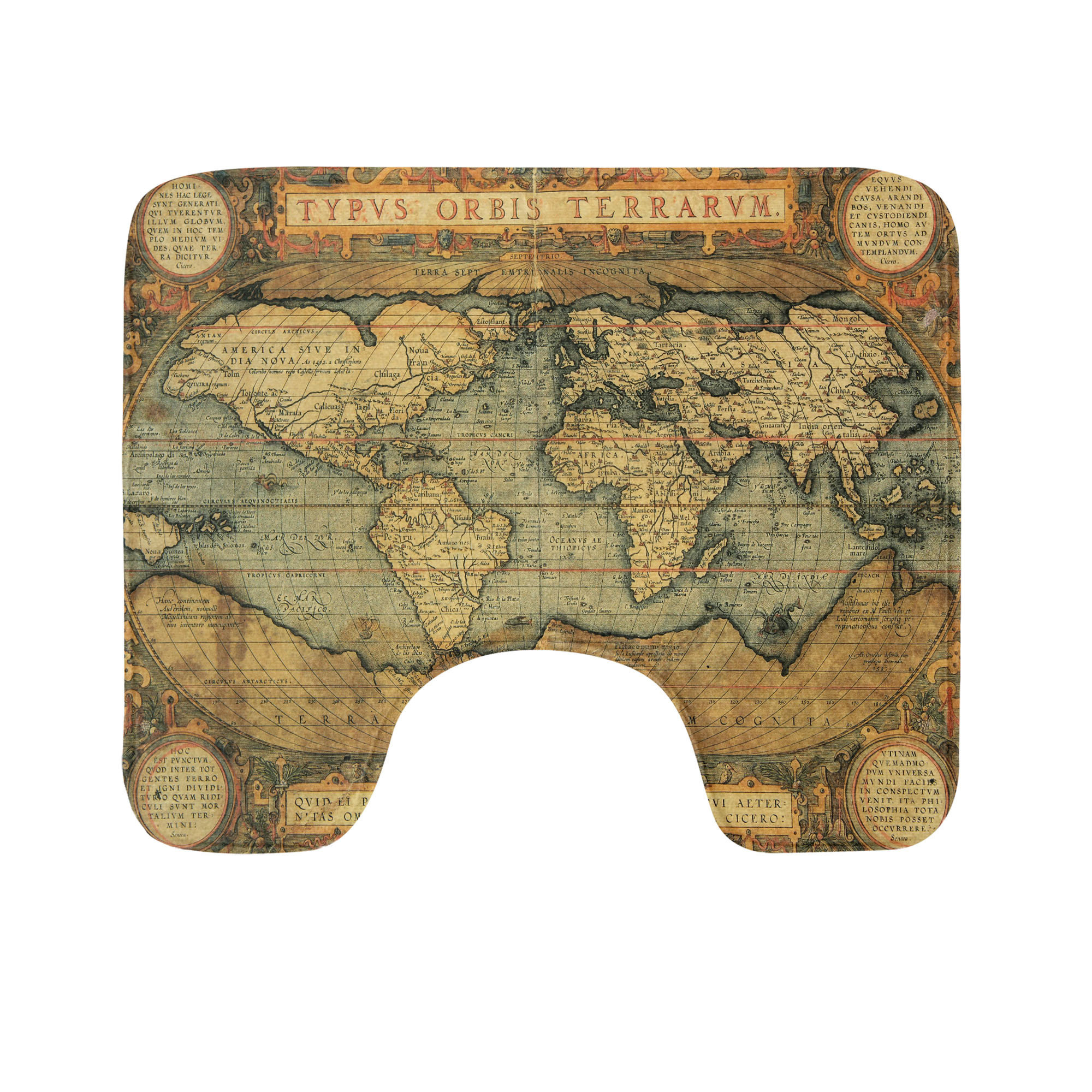 Breakwater Bay World Map Toilet Mat U-Shape Bathroom Rug 20" Sand Brown ...