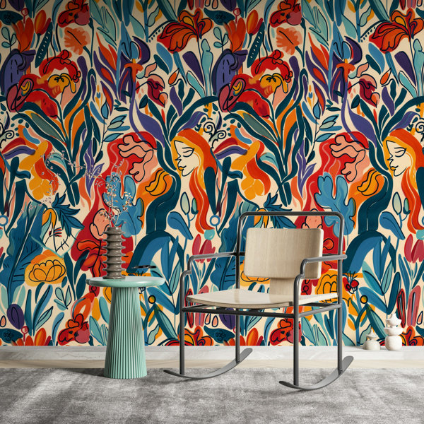 Lark Manor Abstract Floral Wallpaper Bryelle Peel & Stick Vibrant ...