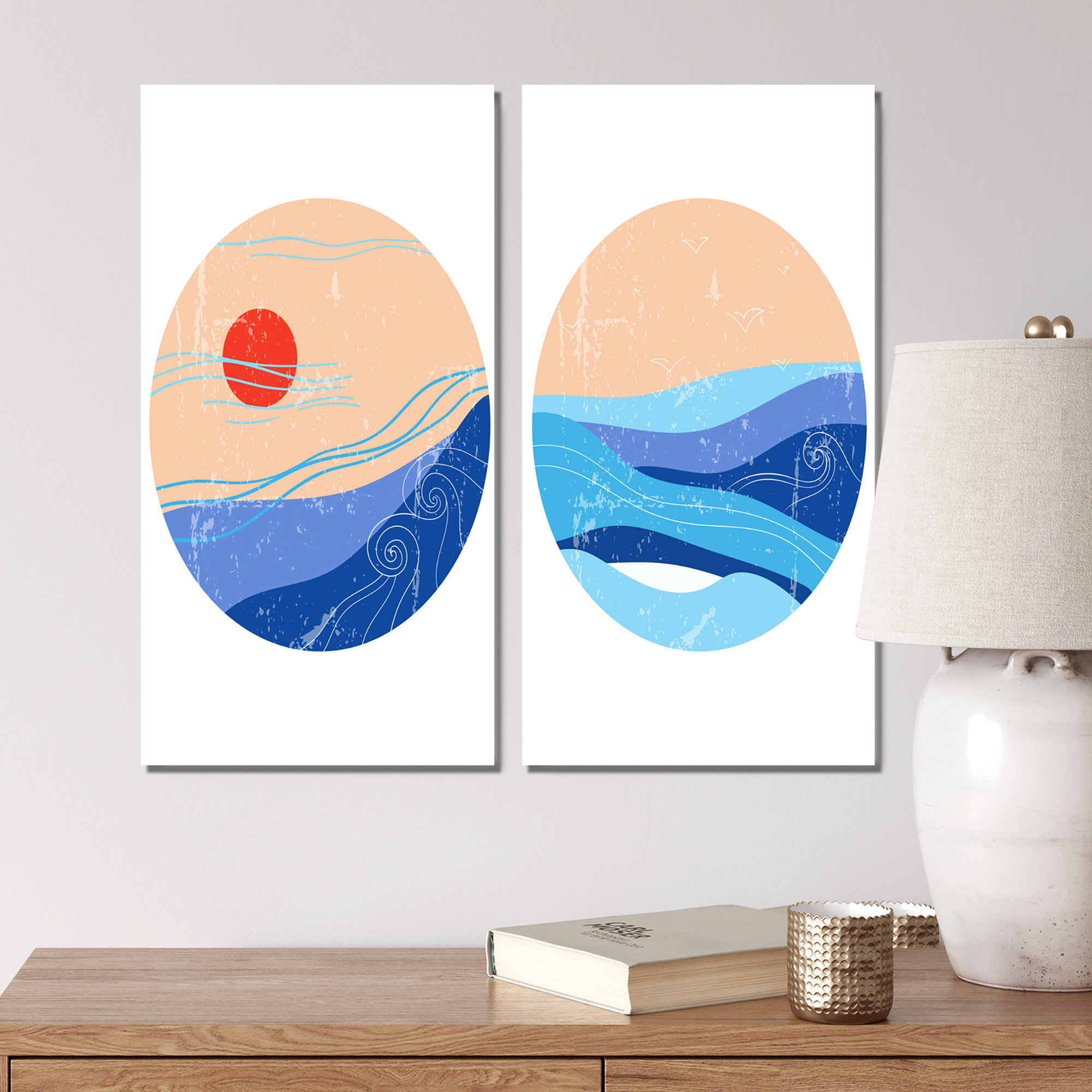 Wrought Studio™ Retro Circular Vintage Landscape Designs I - 2 Piece ...