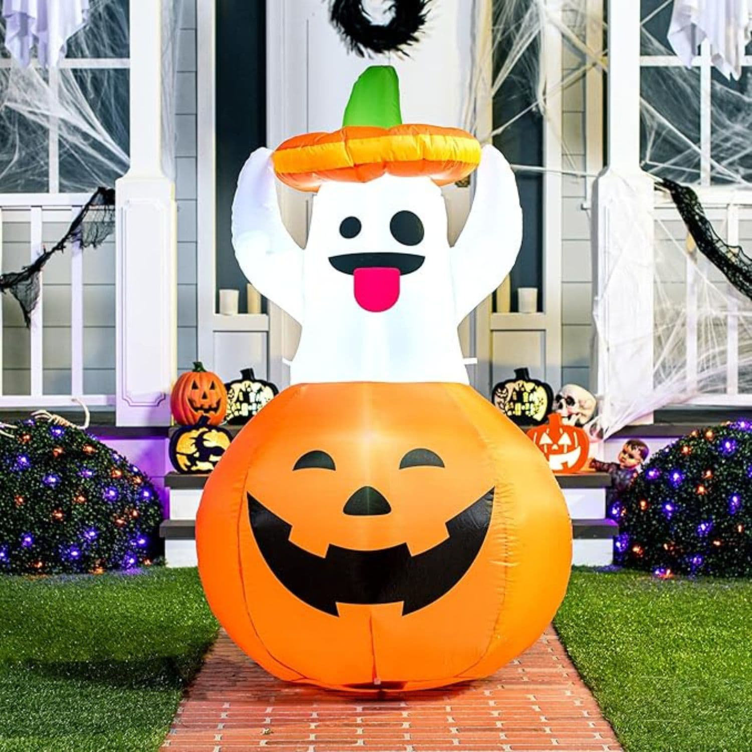 The Holiday Aisle® 5ft Halloween Inflatable Ghost in Pumpkin with LED ...