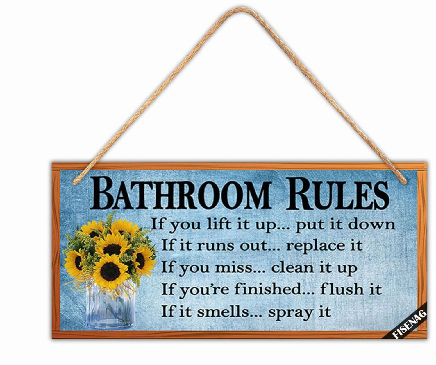 Gracie Oaks Farmhouse Bathroom Rules Rustic Wall Art - 11.8 x 5.9 ...