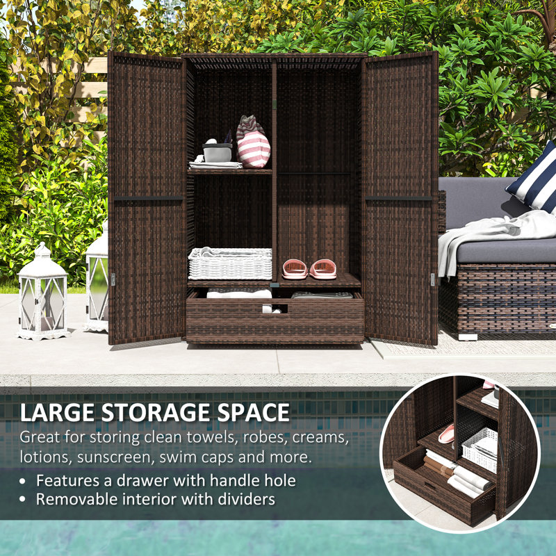 Outsunny Wicker Outdoor Storage Cabinet with Shelves, 2-Door Rattan ...