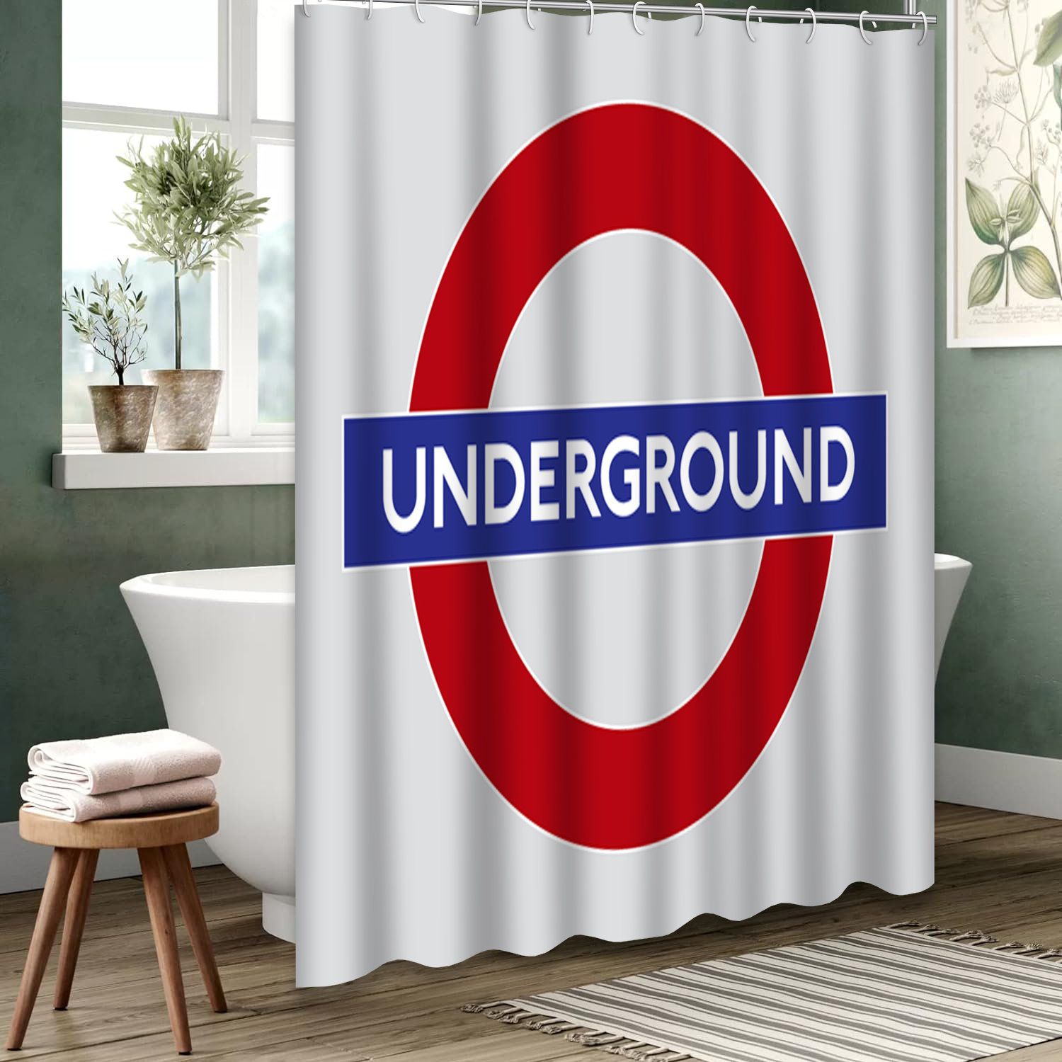 East Urban Home Rideau de douche imperméable bleu, rouge et blanc ...