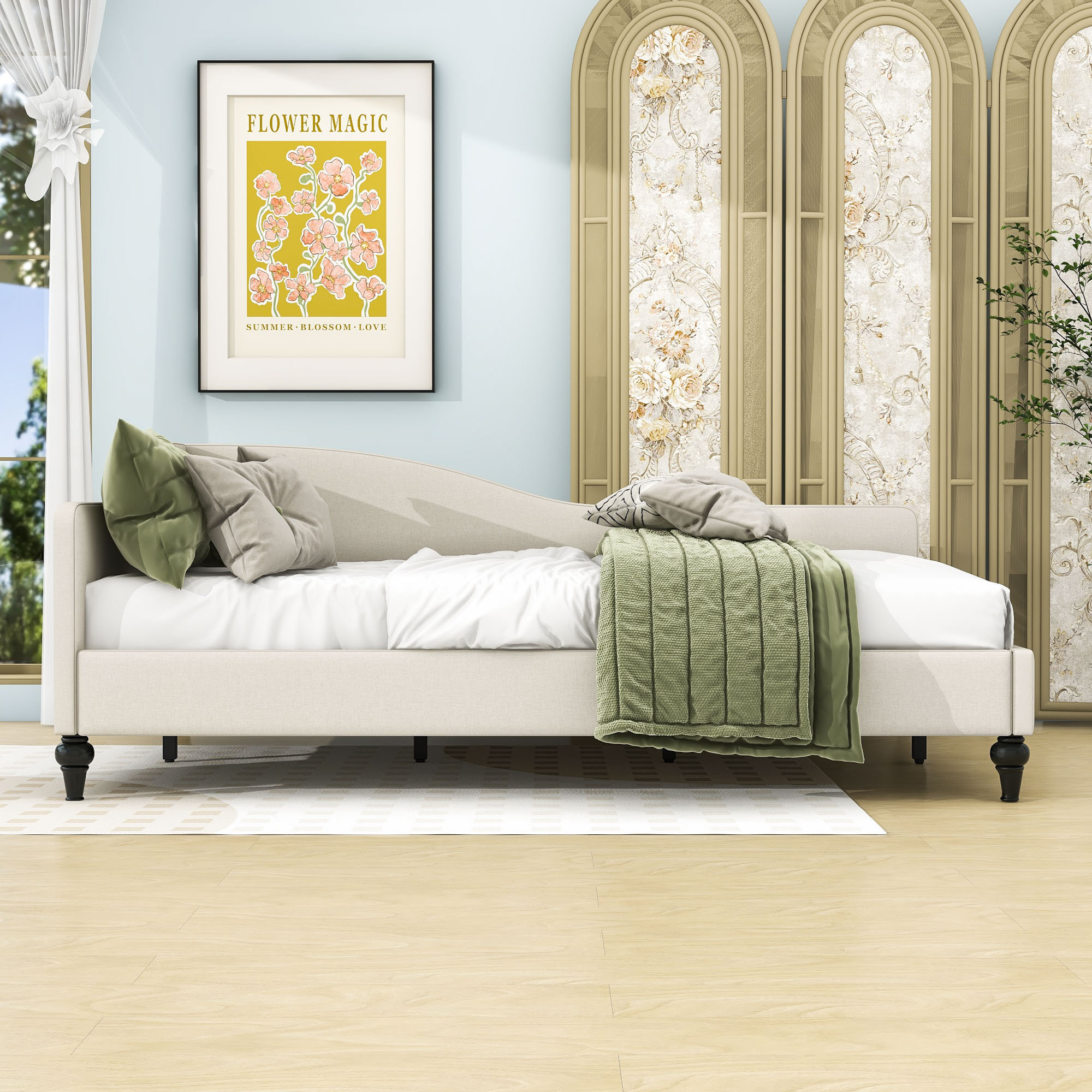 Alcott Hill® Gabryell L-Shaped Semi-Enclosed Linen Daybed with Slats ...