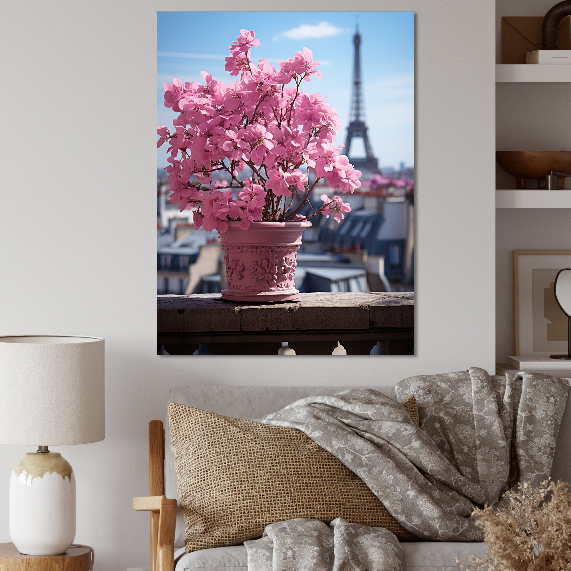 Latitude Run® Pink Paris Parisian Rooftop Views - Floral Canvas Print ...