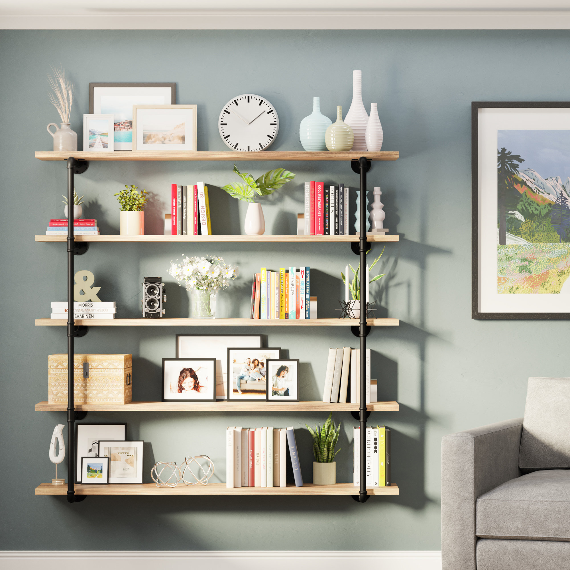 Williston Forge 60 inch Industrial Floating Shelves for Wall, Wooden ...