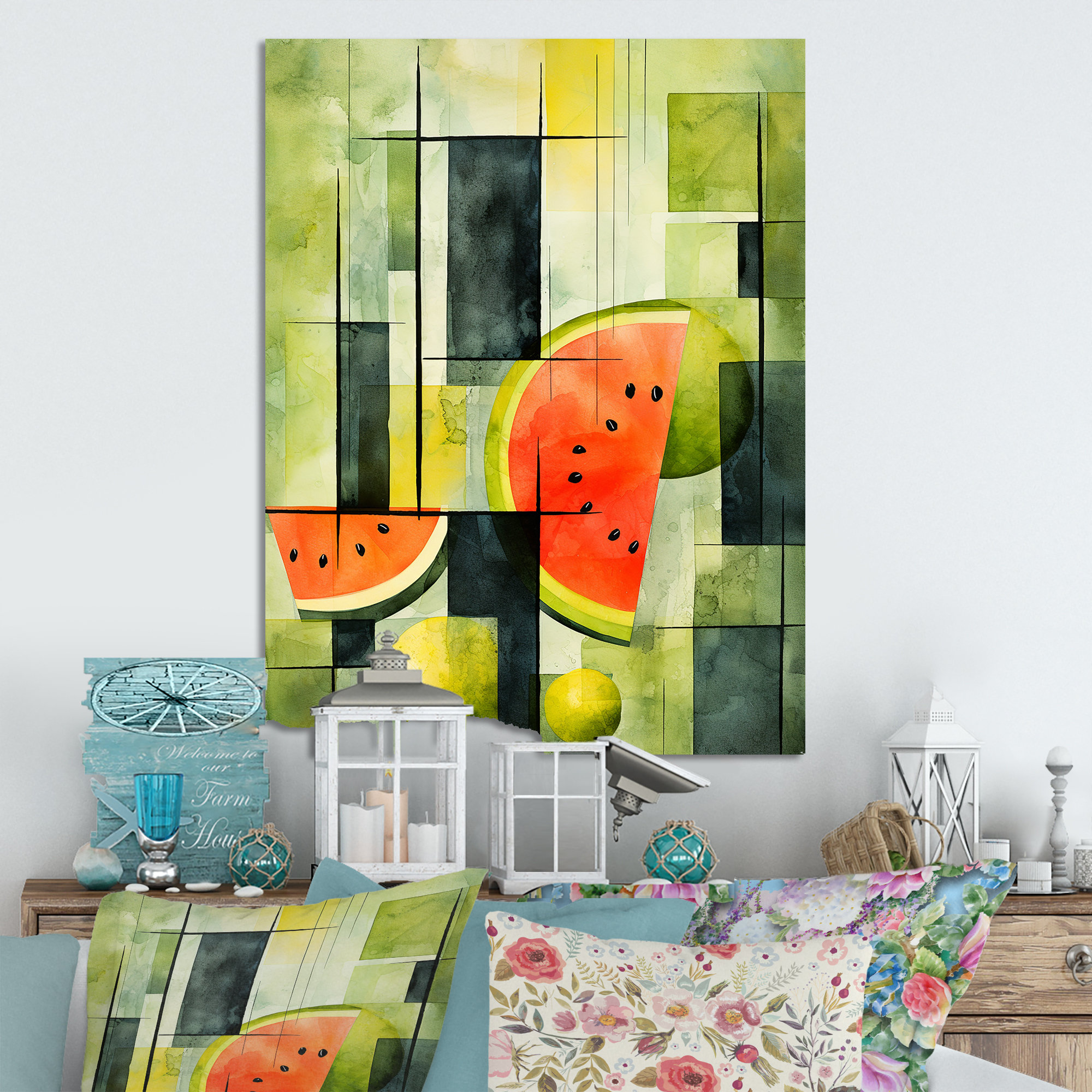 Ivy Bronx Cubic Green Watermelon Pattern 2 - Melon Metal Wall Art | Wayfair