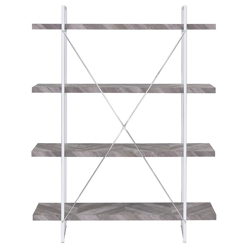 Hokku Designs Rustic Grey Herringbone Bookcase With Full-Length Shelf ...