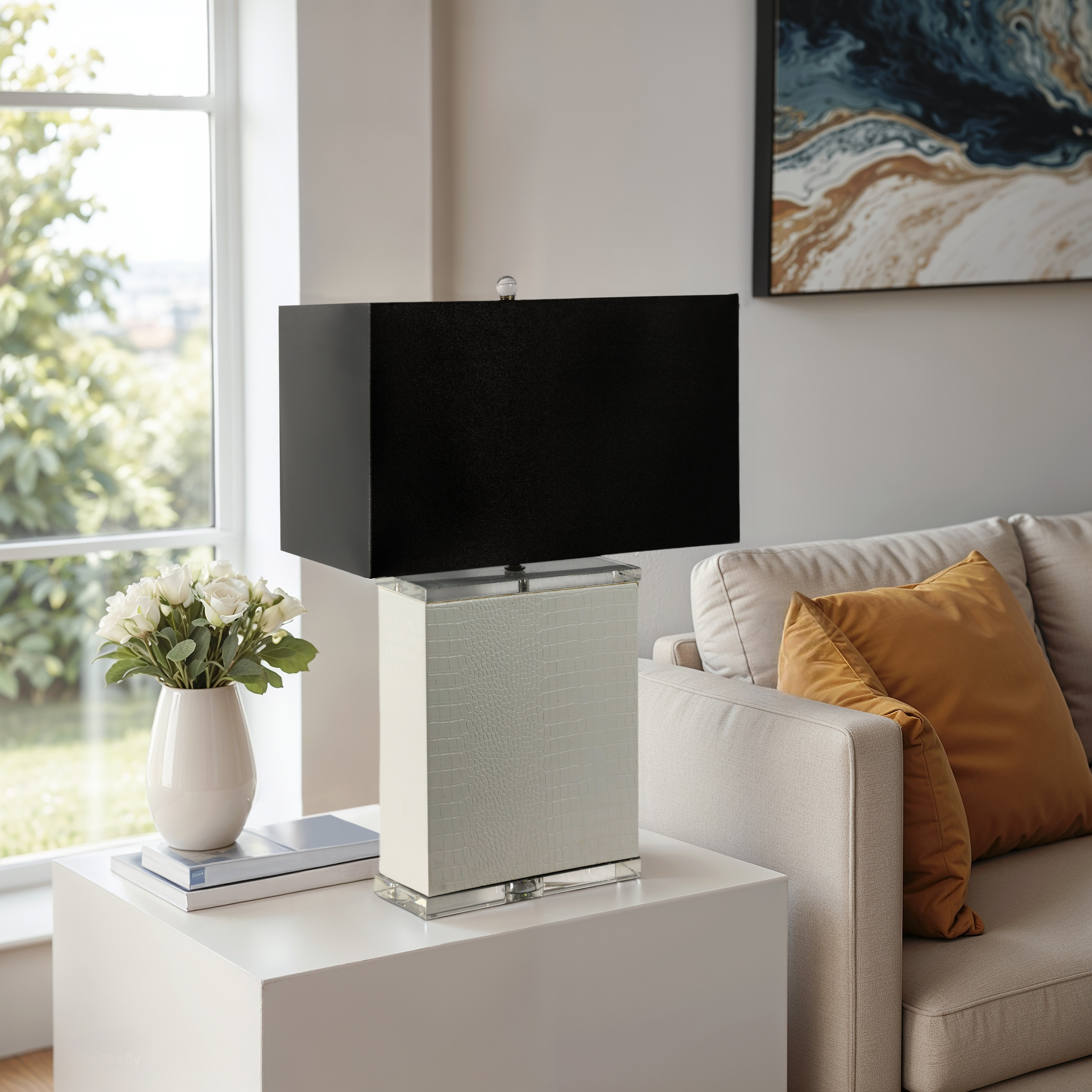 Latitude Run® Crystal Table Lamp, Crystal and Black Faux Leather Shade ...