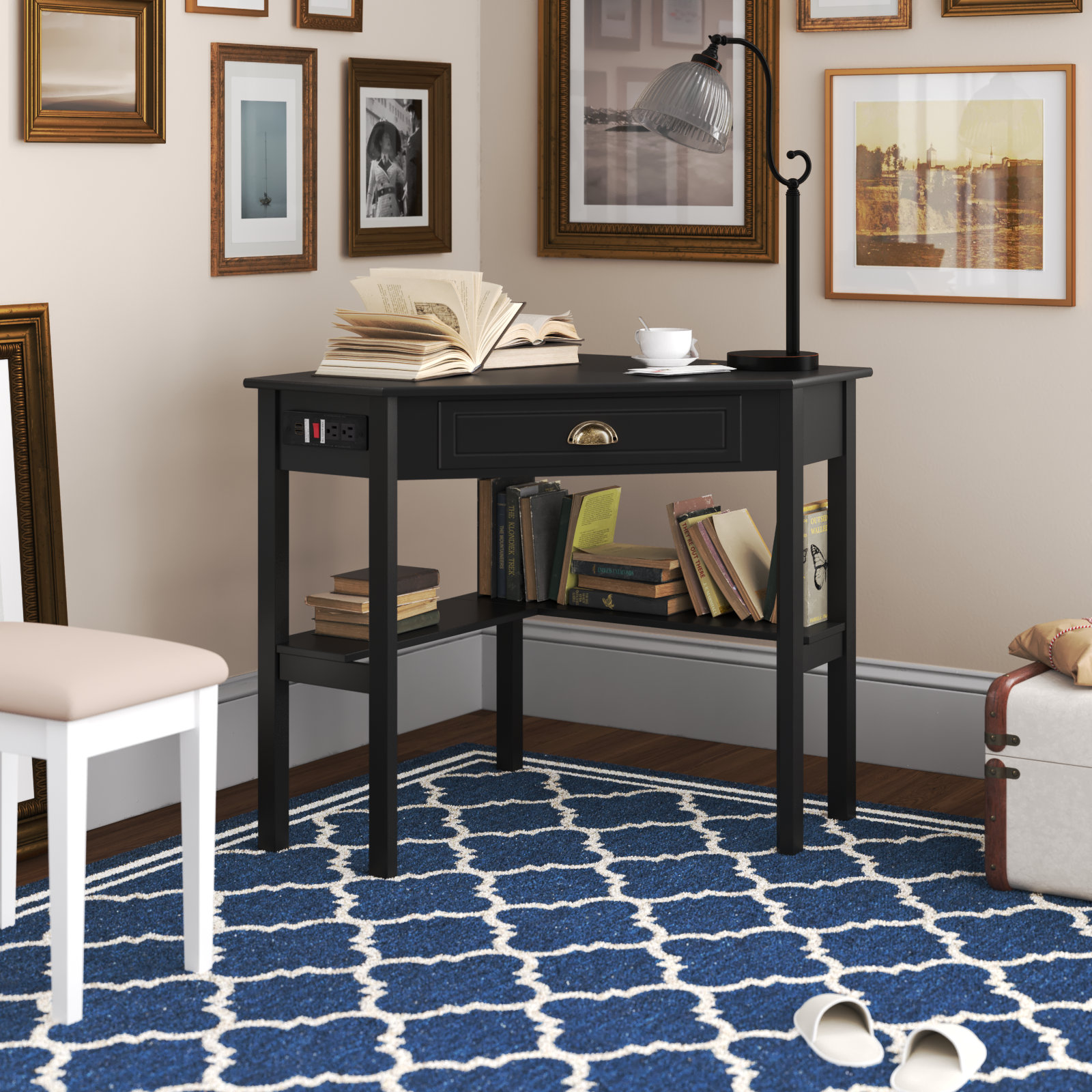 Lark Manor Annalycia Corner Computer Desk Workstation with Power Outlet ...