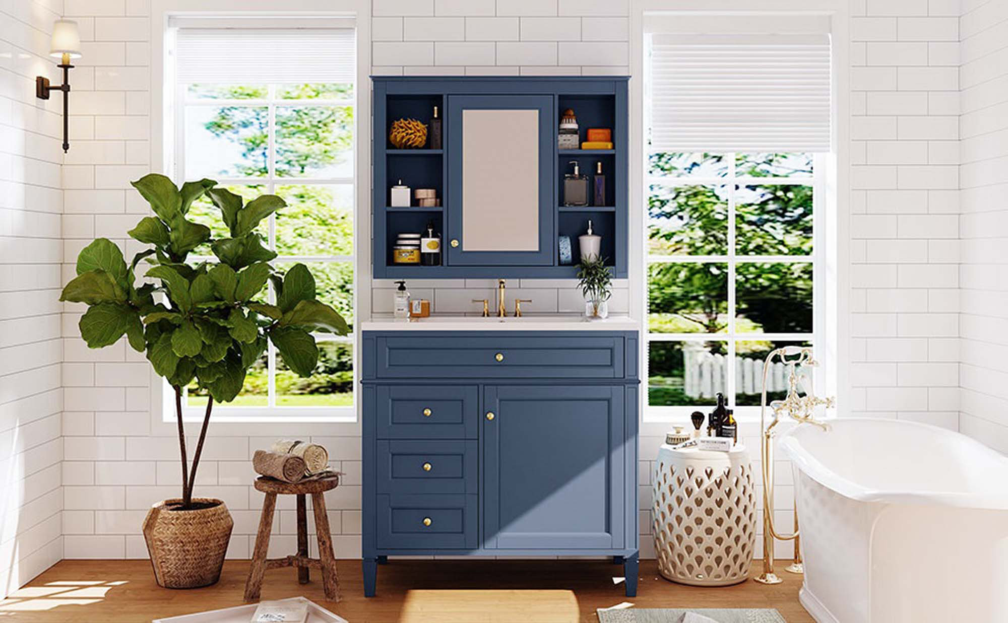 Canora Grey Modern Bathroom Storage Vanity Set With Door, 3 Drawers ...