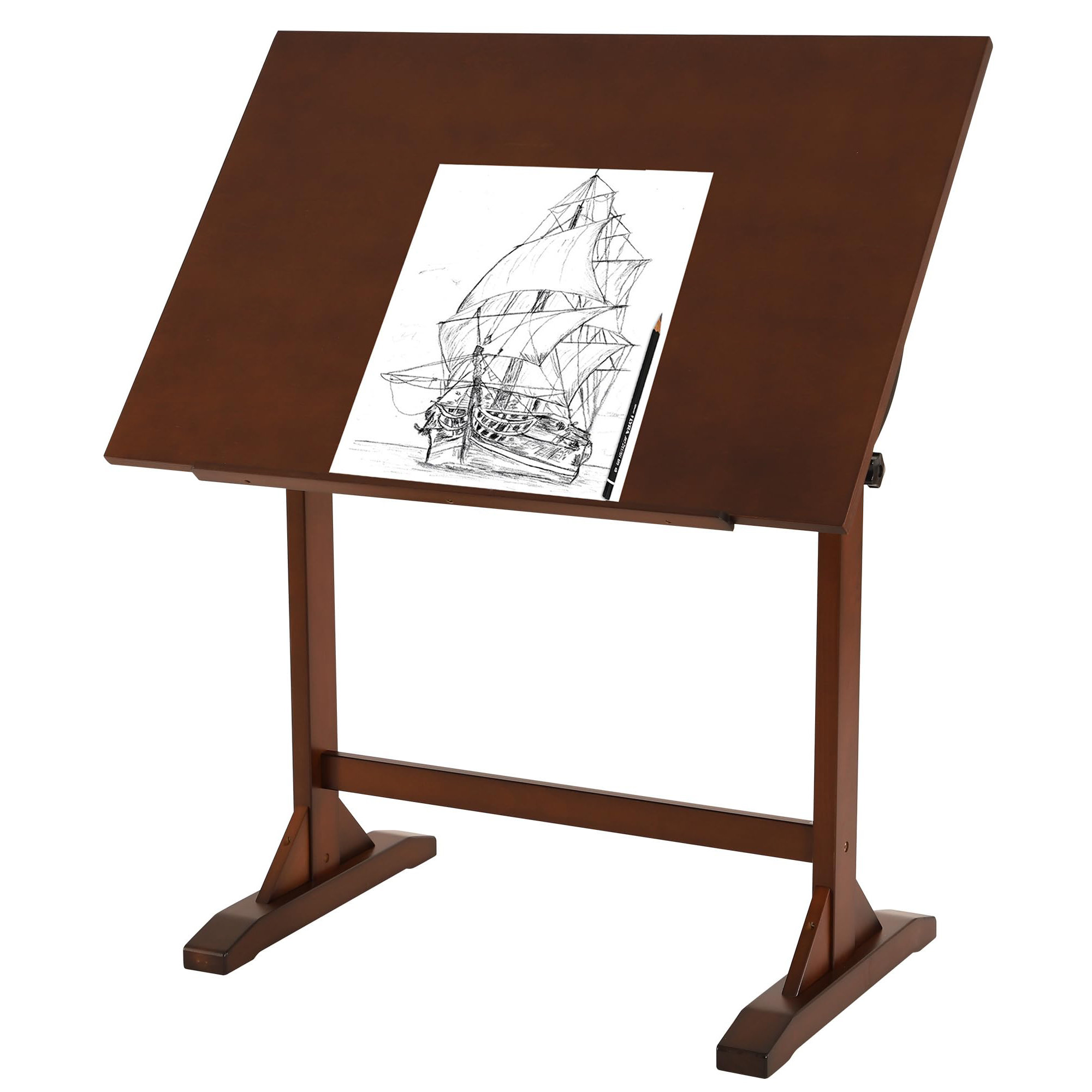 Inbox Zero 34" Height Solid Pine Wood Drawing Table | Wayfair