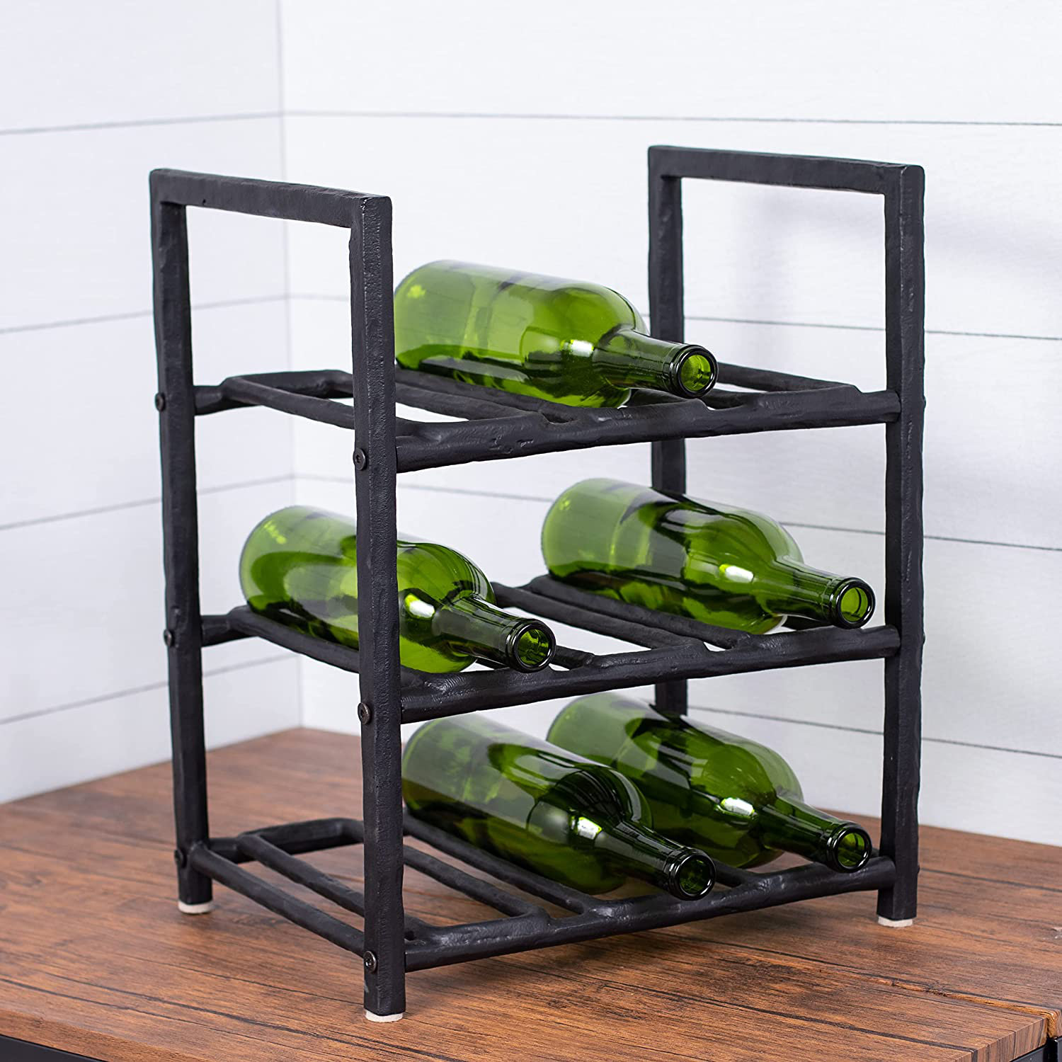 BirdRock Home 9 Bottle Tabletop Wine Bottle & Glass Rack in Black | Wayfair