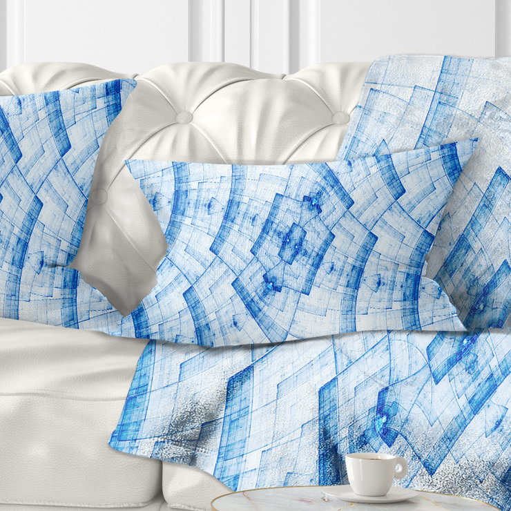 Design Art Blue Fractal Flower Pattern Grid - Abstract Printed Pillow ...