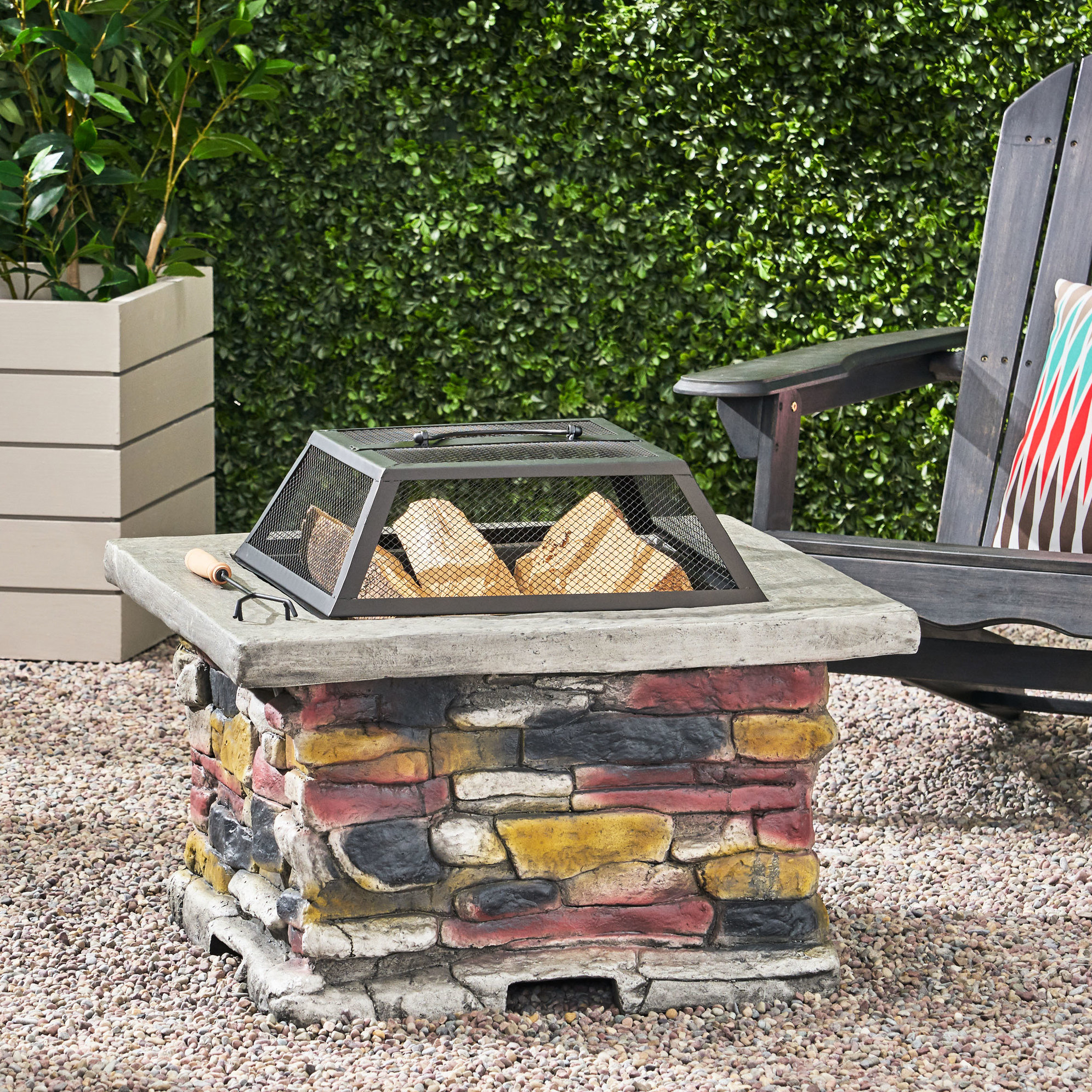 Latitude Run® 28" Concrete Wood Burning Fire Pit Table In Stone Grey ...
