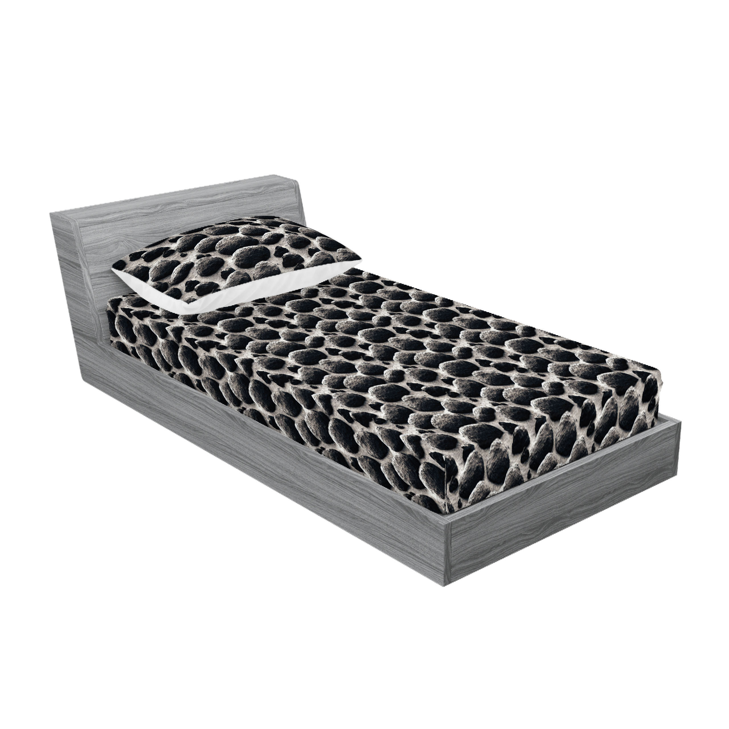 Ambesonne Fitted Sheet & Sham Set Boulder Coastal Pattern Dark Grey and ...