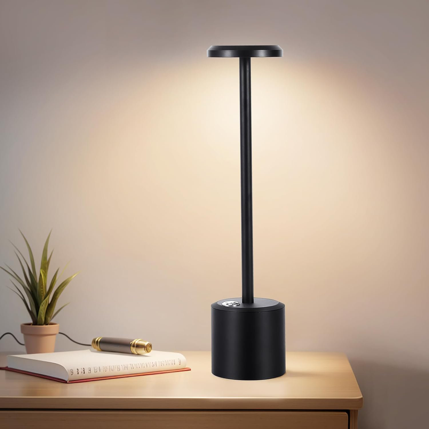 Ebern Designs Black Table Lamp,3 Colour Stepless Dimming Cordless Table ...