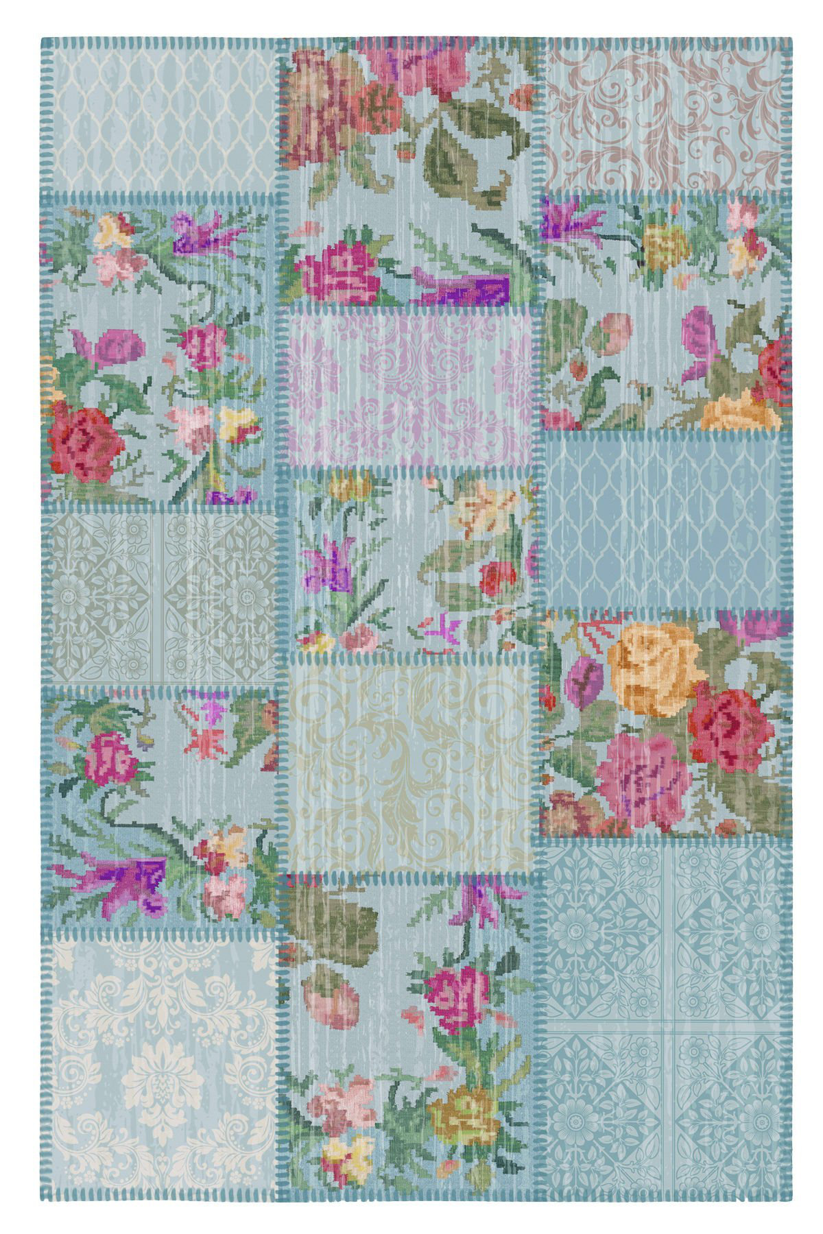 Corrigan Studio Blue Karabakh and Patchwork Patterned Woven Base Rug ...