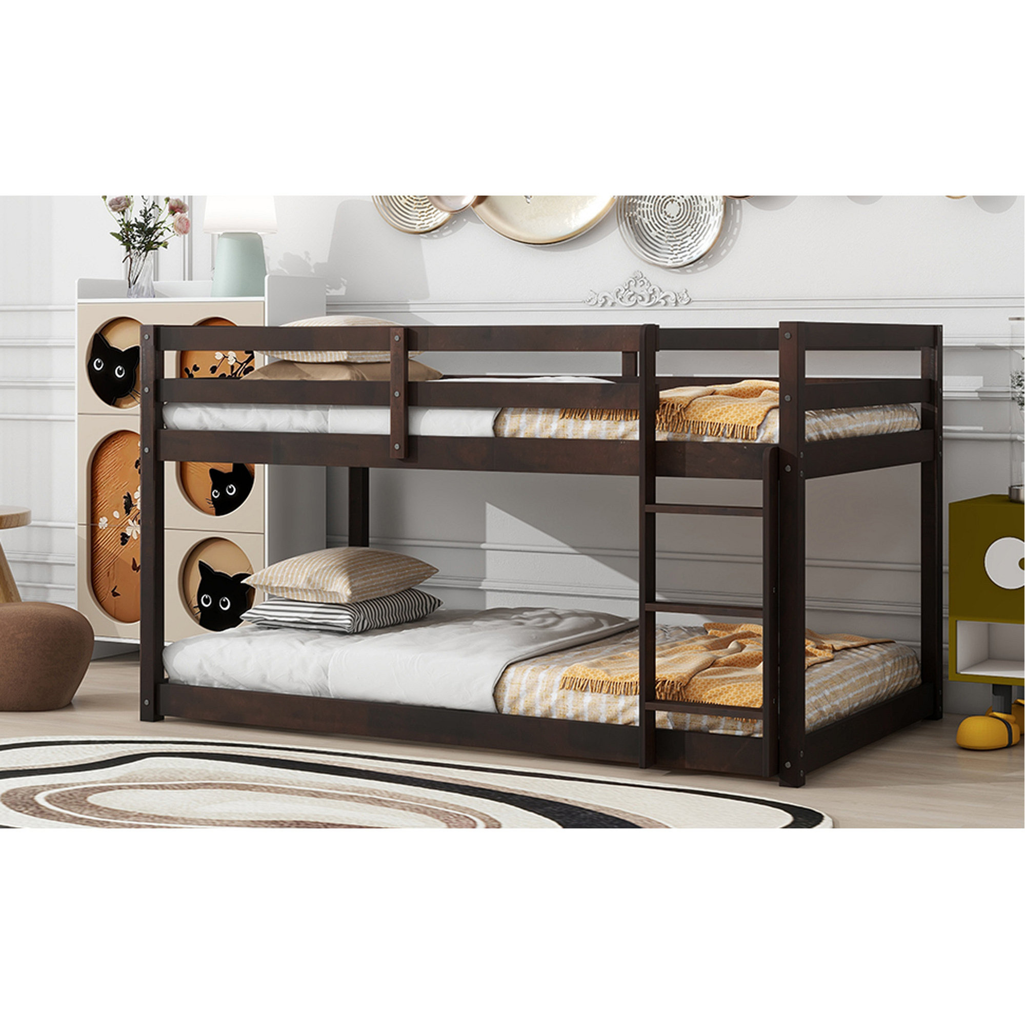 Harriet Bee Solid Wooden , Solid Rubber Wooden Twin Over Twin Loft Bed ...