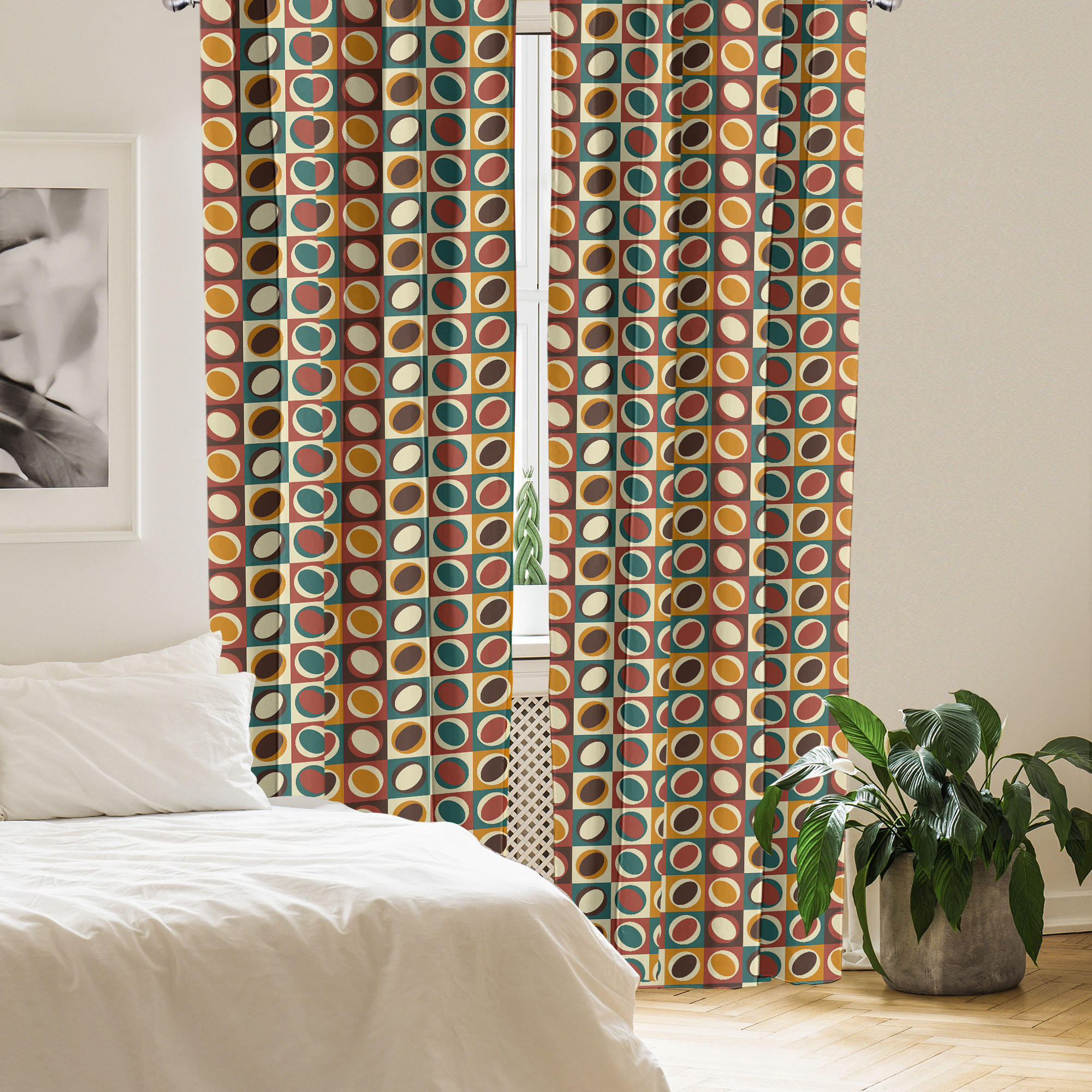 East Urban Home Vintage Curtains Circular Shapes Abstract Pair of Brown ...