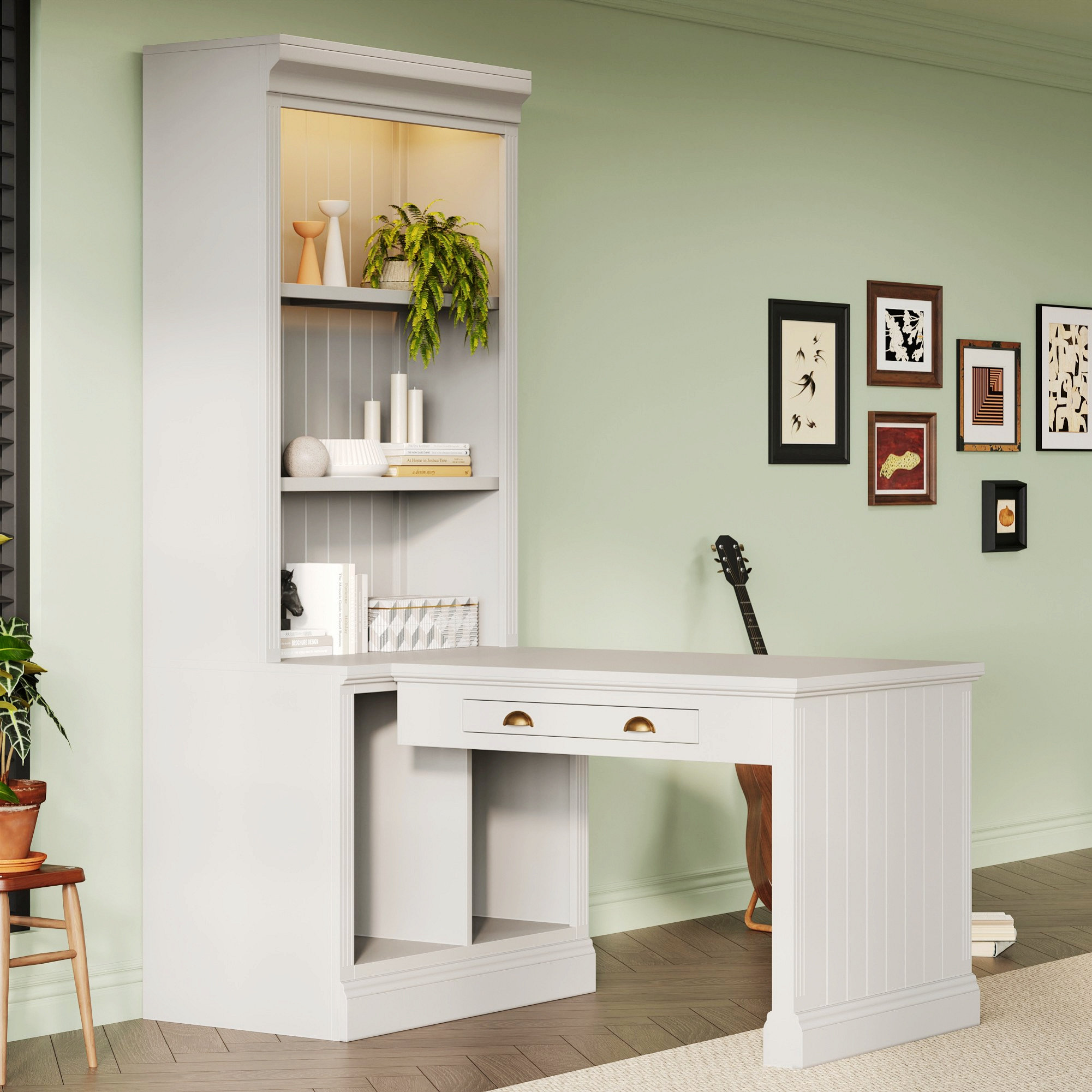 Orren Ellis Writing Desk With Storage Shelf And LED Lighting For Living ...