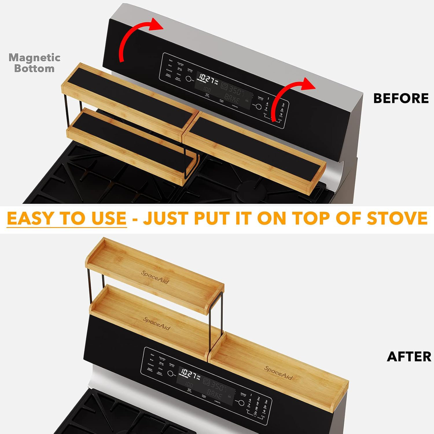 SpaceAid 30" Wide Kitchen Shelf Organizer for Stove – 2-Tier Magnetic ...