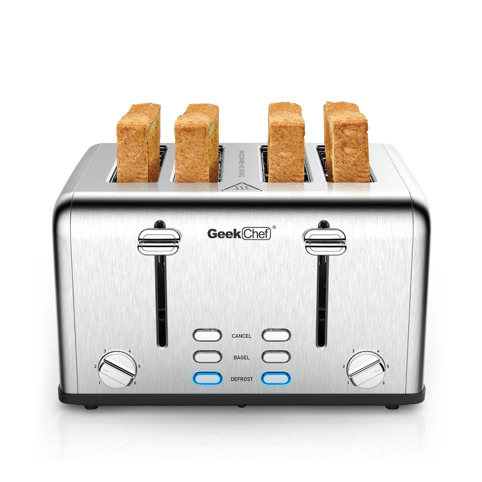 Lifease Geek Chef 4 Slice Stainless Steel Extra-wide Slot Toaster ...