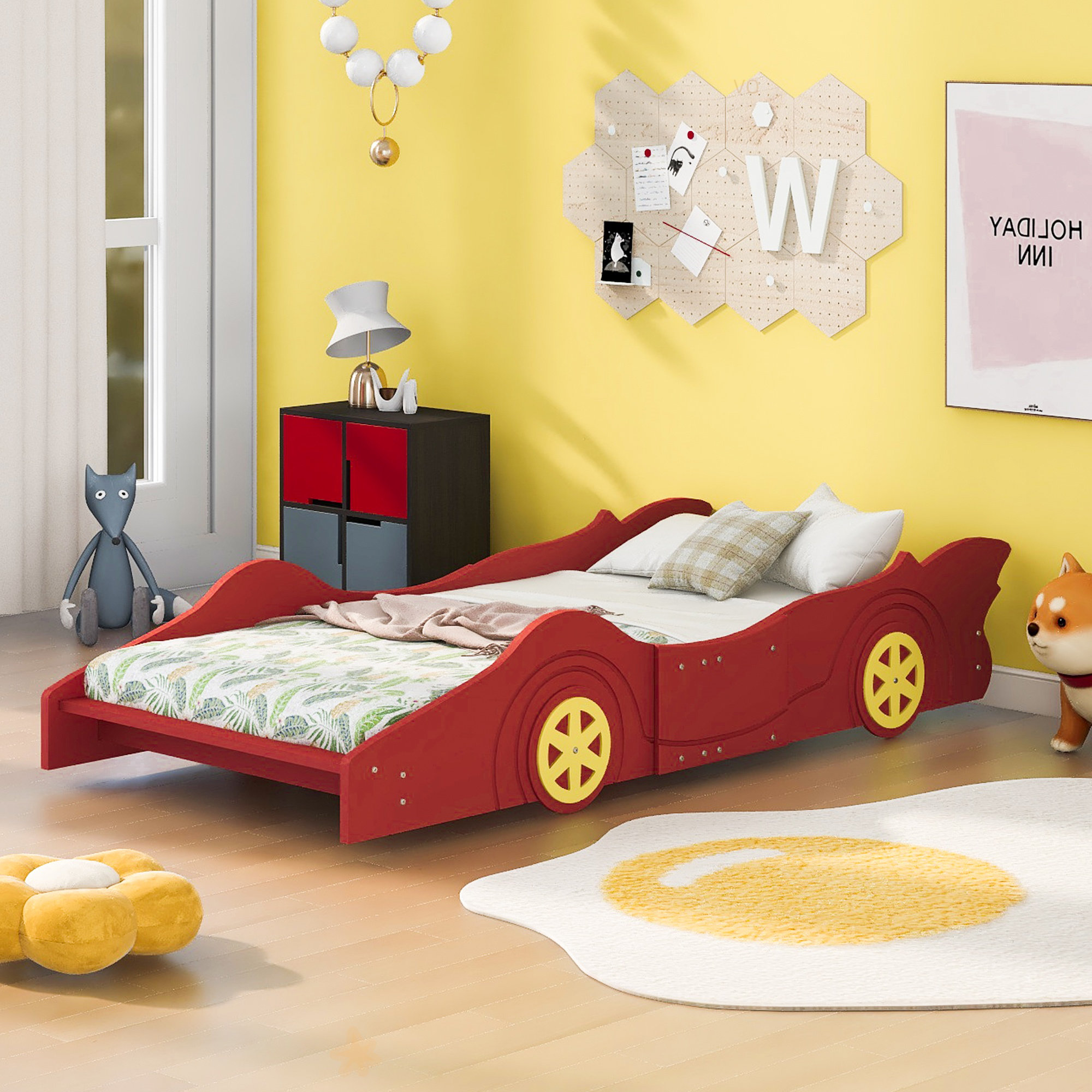 Alcott Hill Full Size Race Car-Shaped Platform Bed With Wheels ...