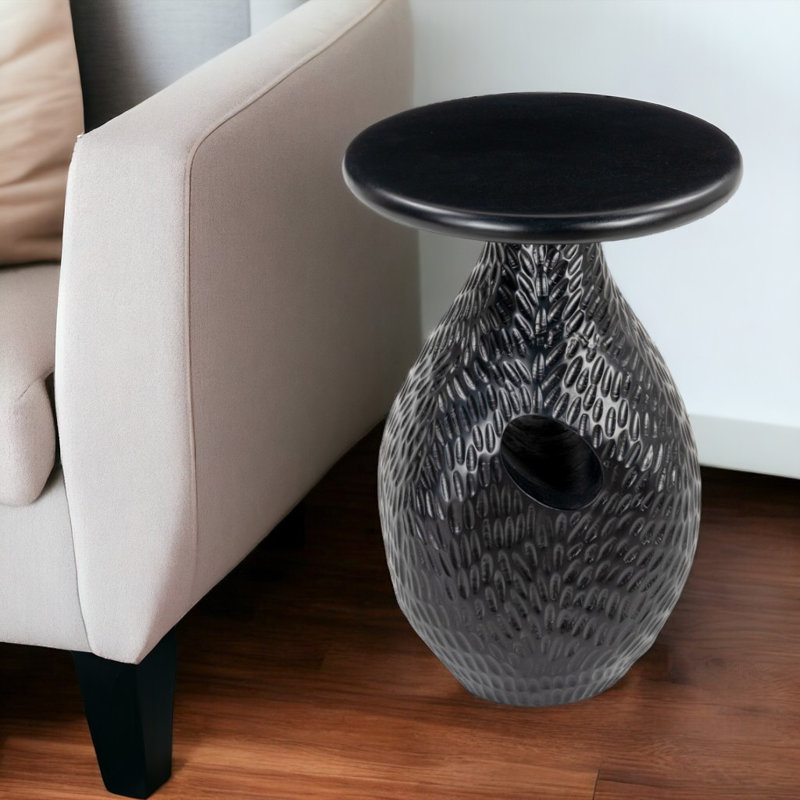 HomeRoots 20" Black Solid Wood Round Pedestal End Table | Wayfair