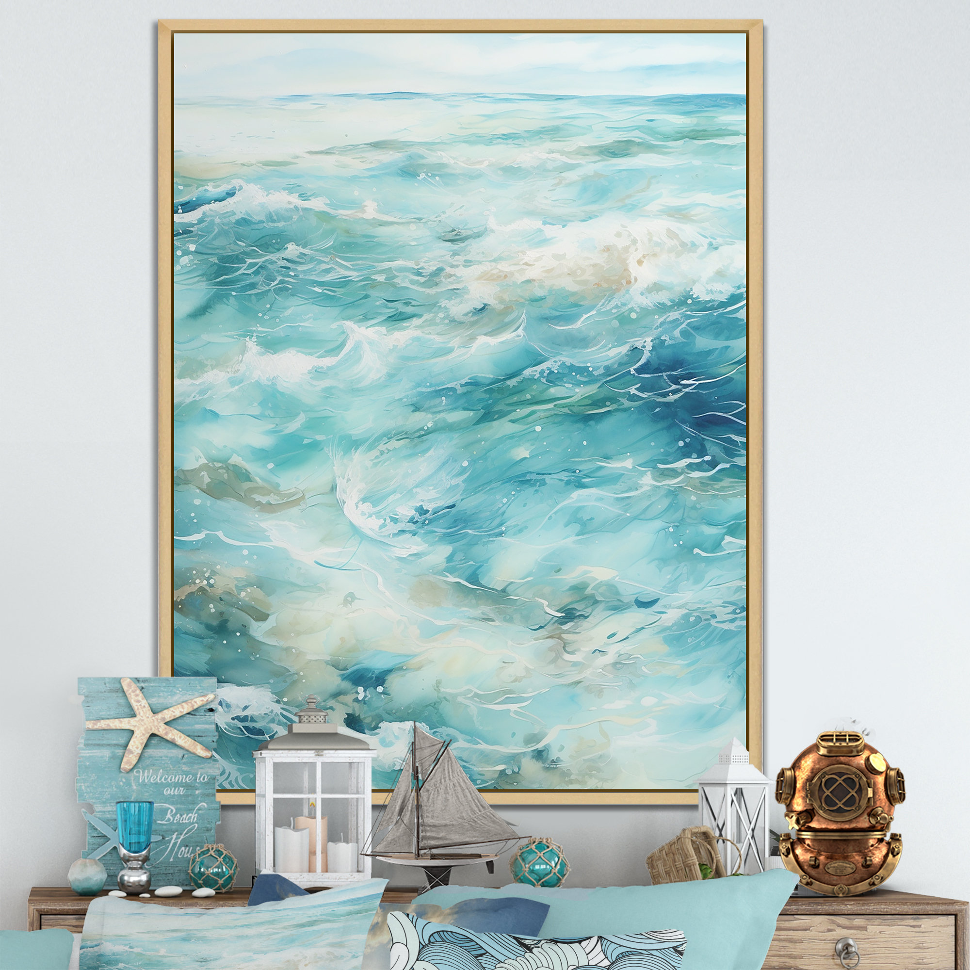 Design Art Ocean Minimal Waves Charm II On Canvas Print | Wayfair