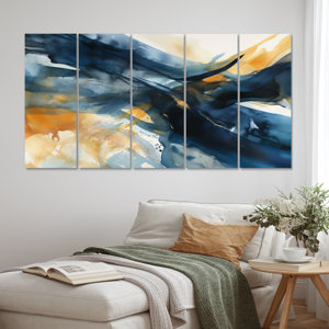 Mercer41 Blue and Gold Fusion II - Fractals Metal Wall Decor Set | Wayfair