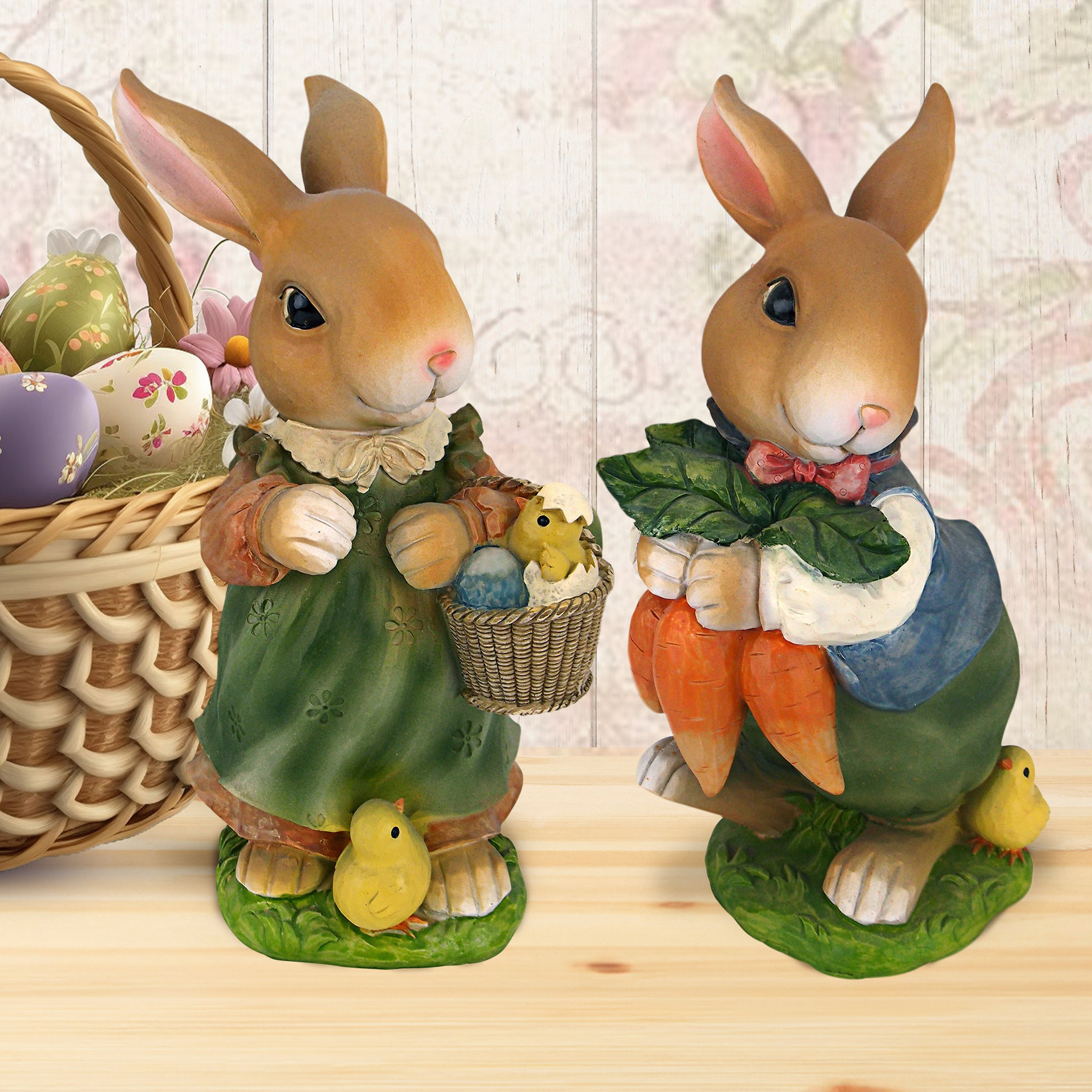 Design Toscano Bunny Hop Lane Mother and Father 2 Piece Statue Set ...
