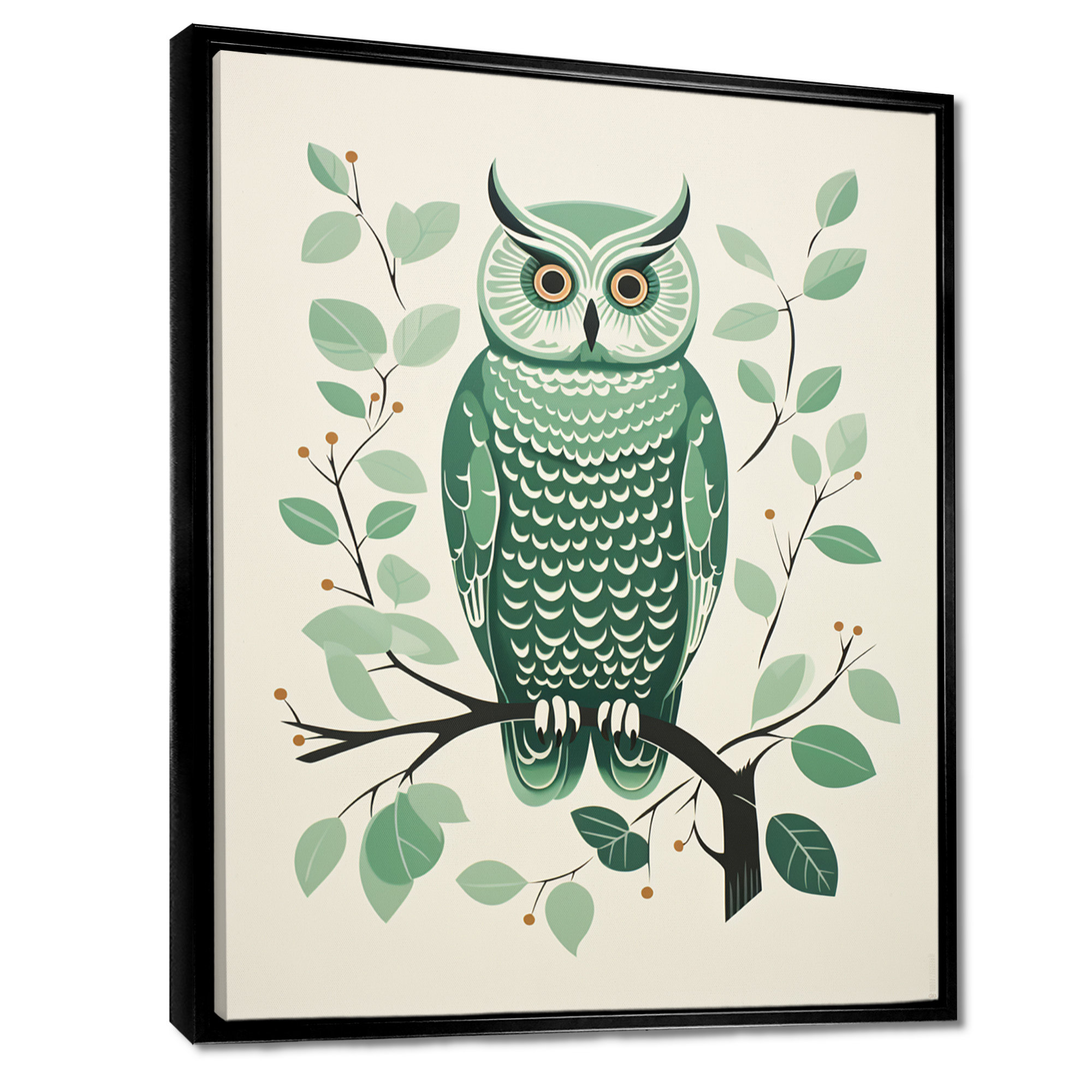 Millwood Pines Green Owl Vintage Vibe Retro Illustration - Owl Animal ...